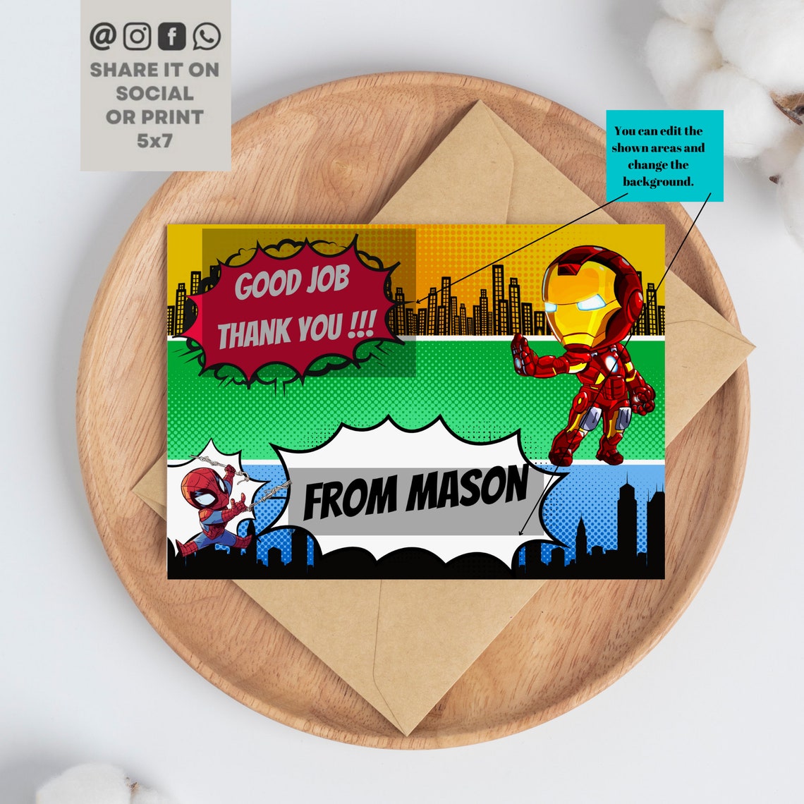 Superhero Thank You Card Template Superhero Party Card - Etsy