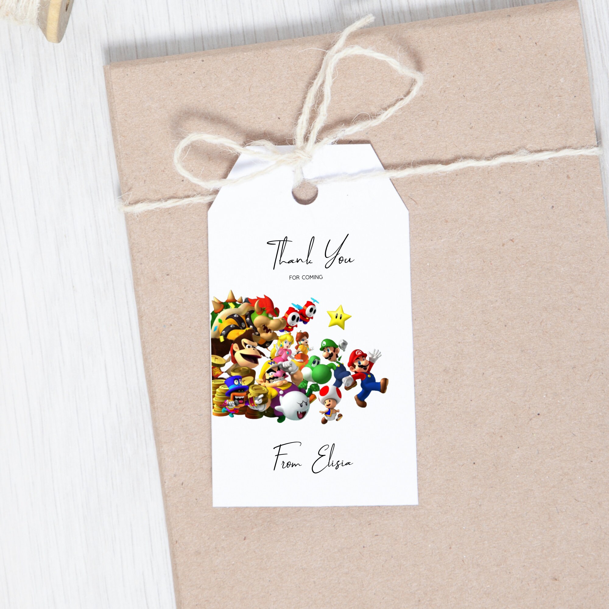 Super Mario Birthday Thank You Tag, Super Mario Birthday Party Favors ...