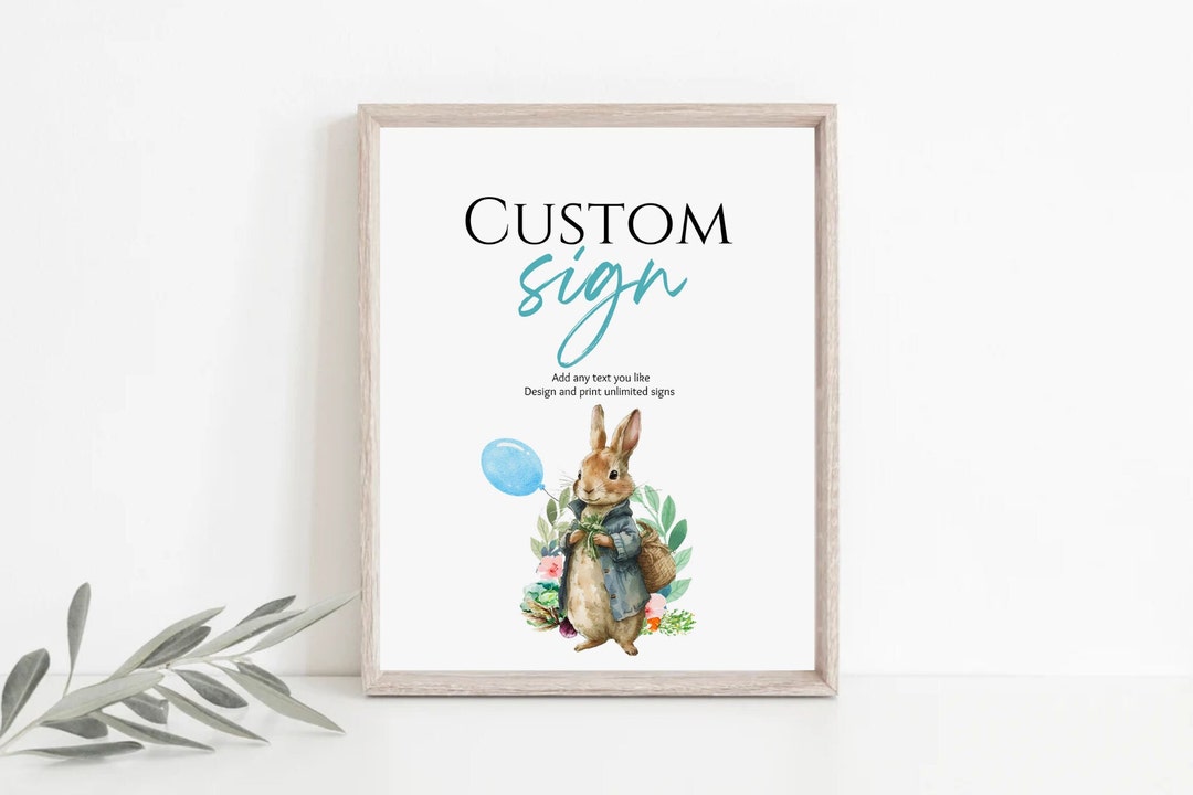 Peter Rabbit Birthday Custom Sign, Rabbit Decor Table Sign, Peter ...