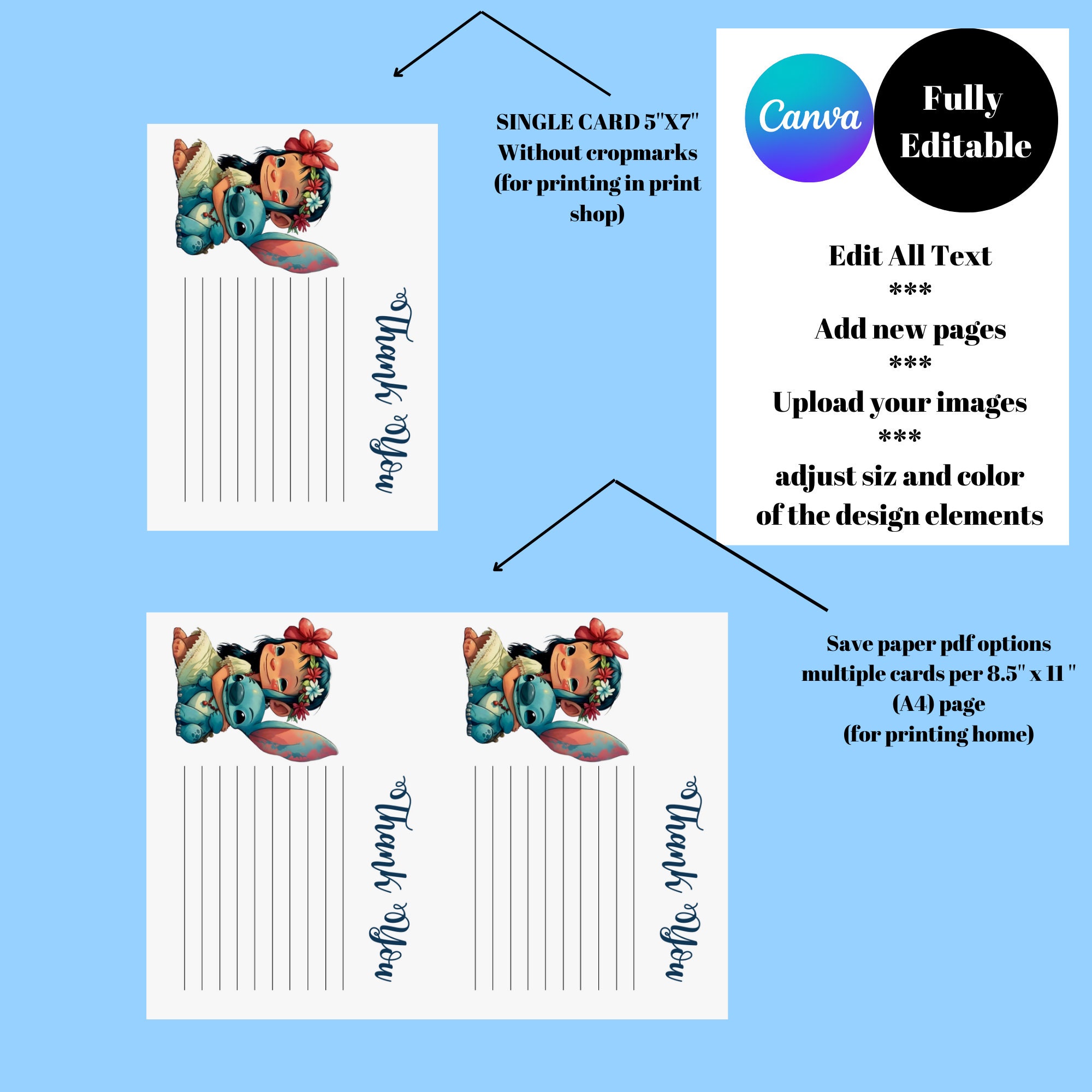 Stitch Birthday Thank You Card, Lilo and Stitch Cards, Kids Birthday ...