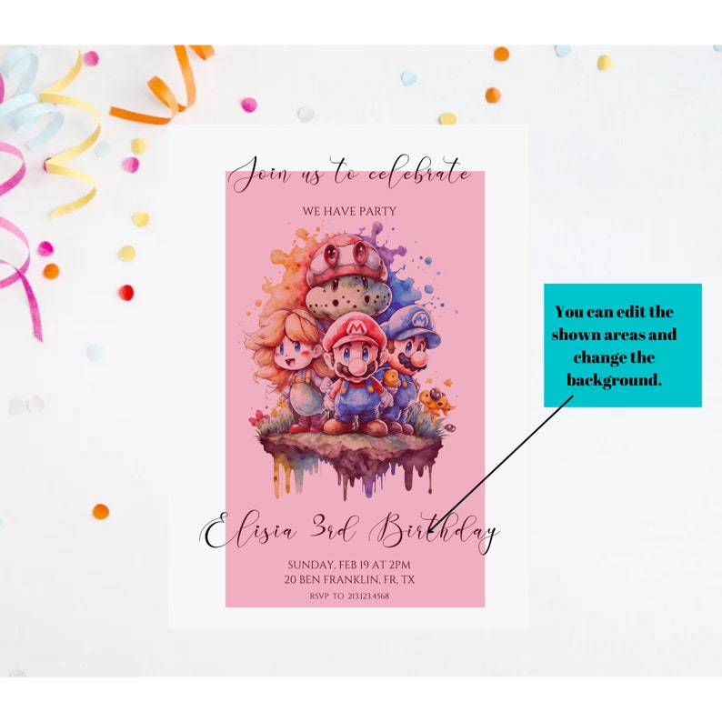 Super Mario Third 3rd Birthday Invitation, Super Mario 3rd Birthday ...