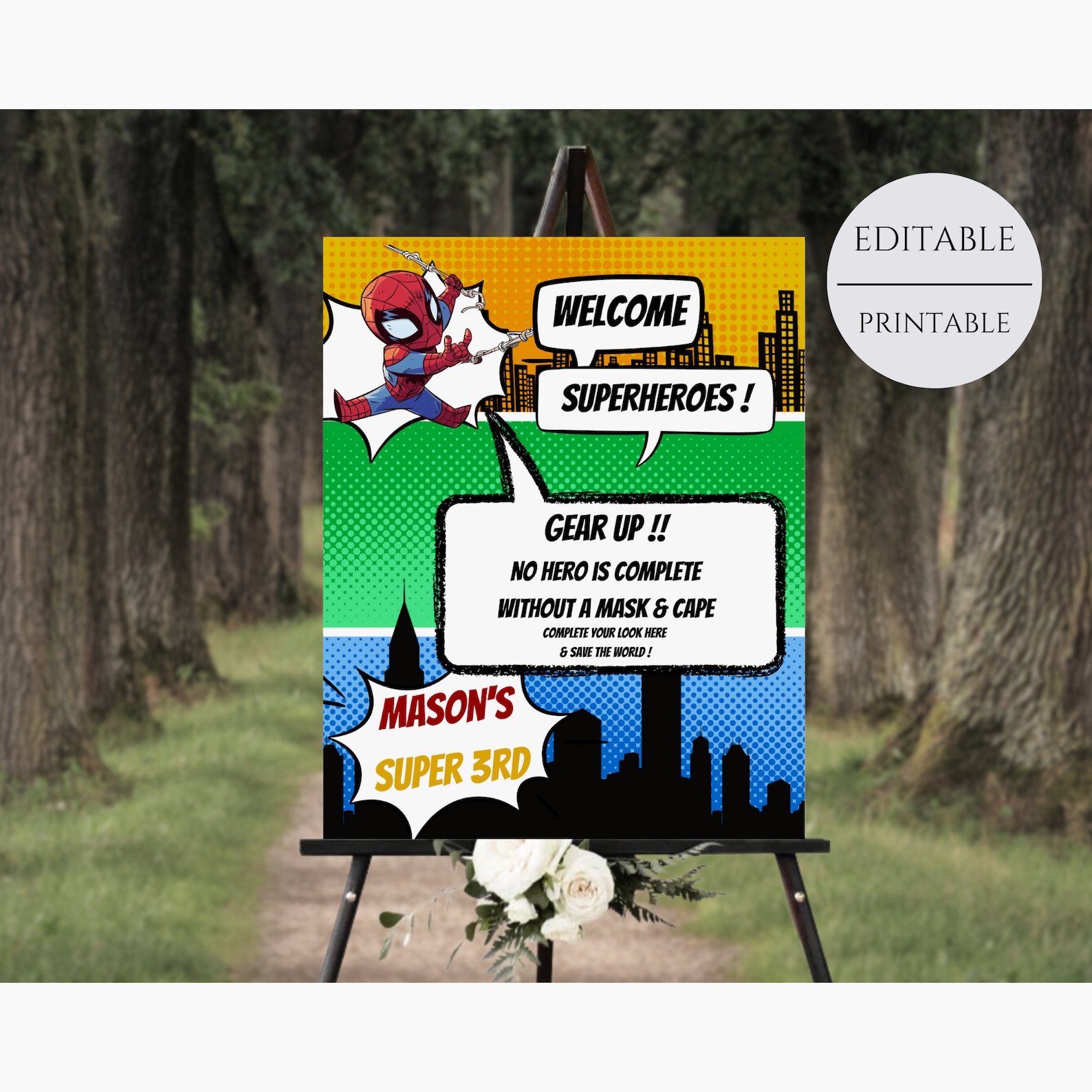 Superhero Welcome Sign, Superheroes Birthday Party Welcome Sign, Comic ...