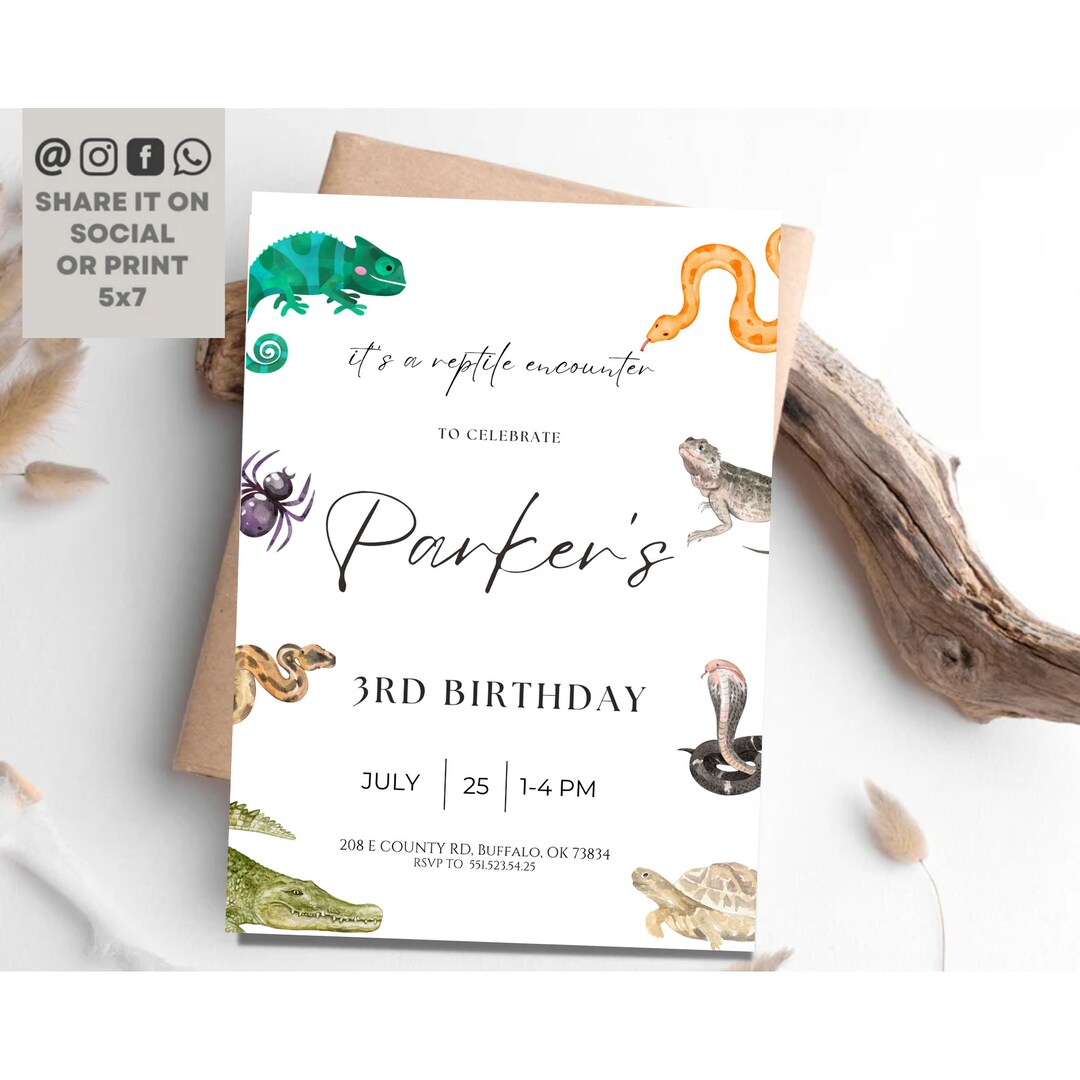 Reptile 3rd Birthday Invitation, Reptile Party Invitation, Tarantula ...