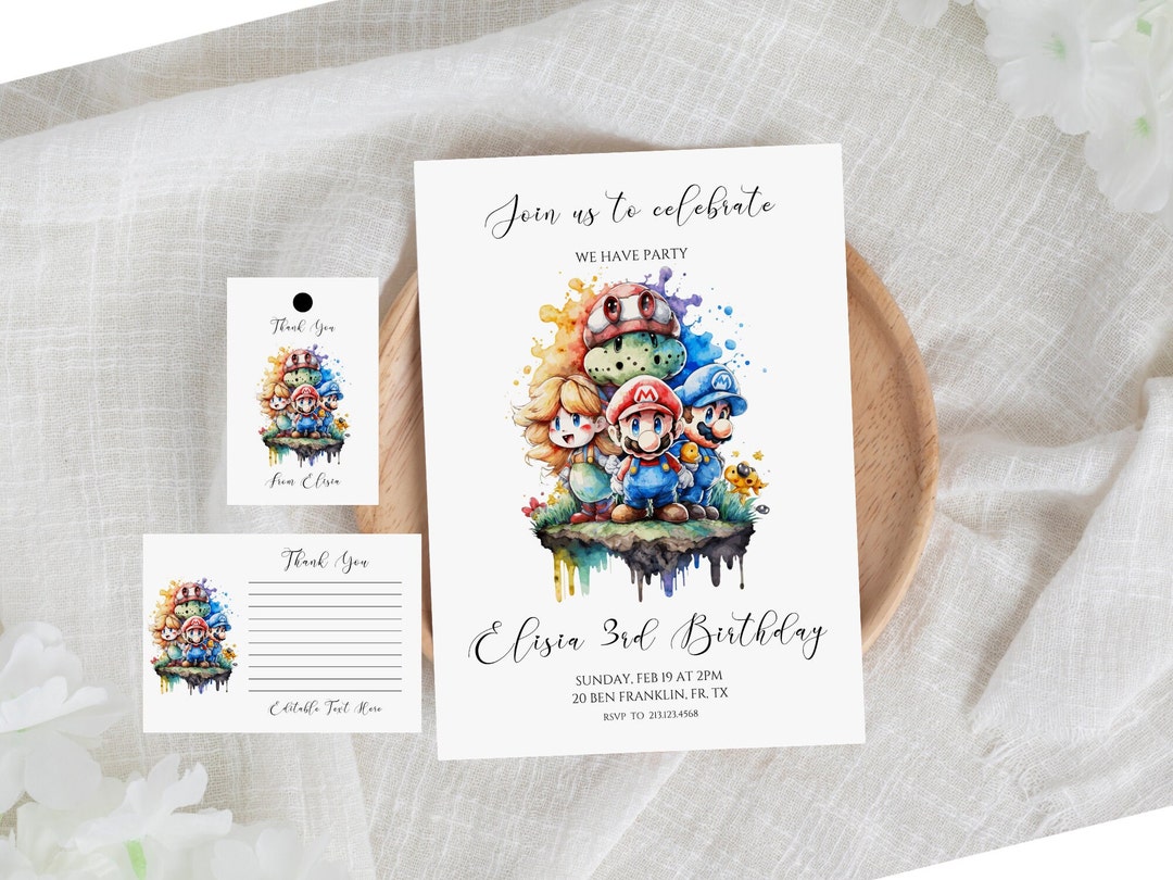 Super Mario Third 3rd Birthday Invitation, Super Mario 3rd Birthday ...