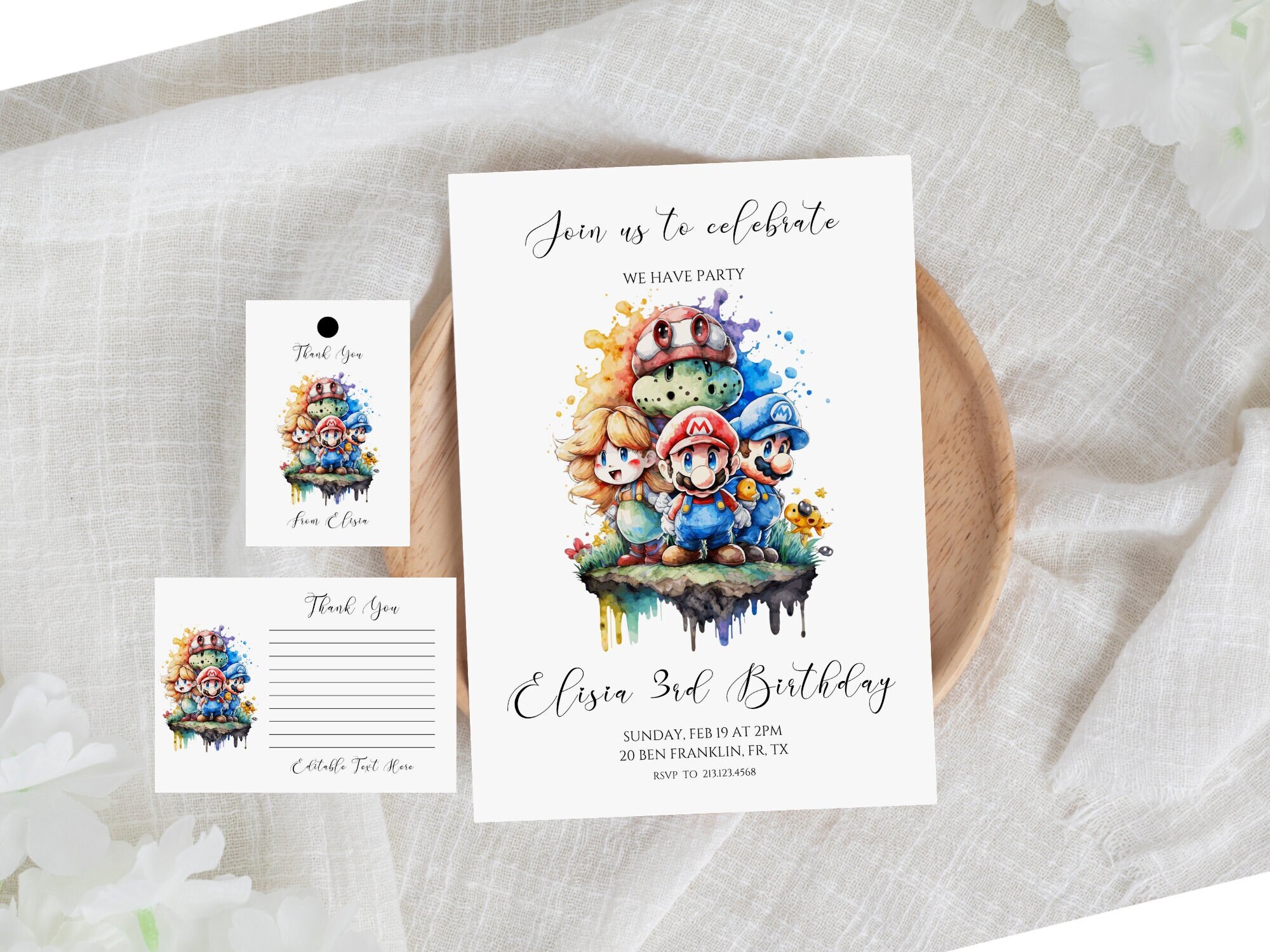 Super Mario Third 3rd Birthday Invitation, Super Mario 3rd Birthday ...