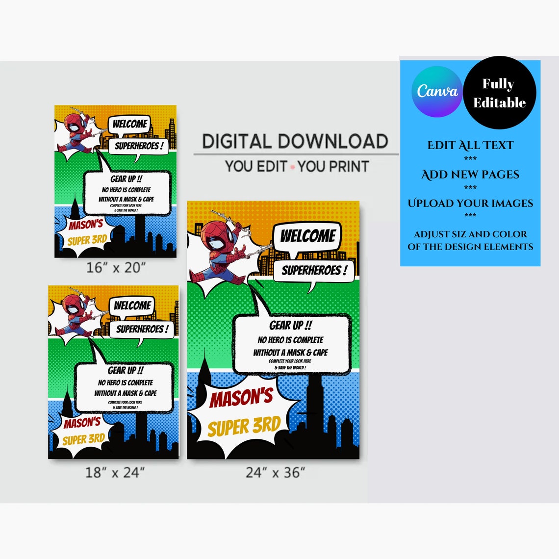 Superhero Welcome Sign, Superheroes Birthday Party Welcome Sign, Comic ...