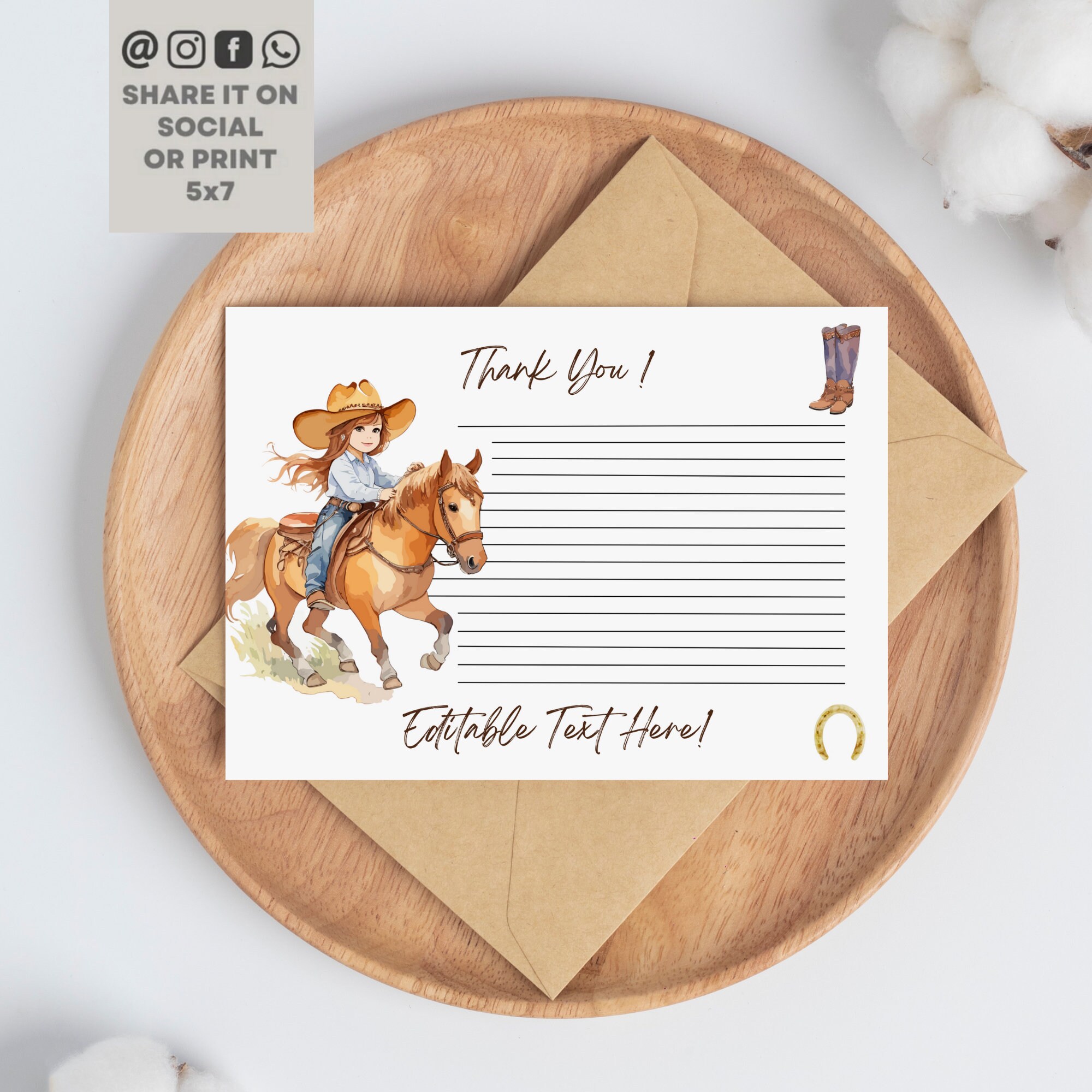 Horse 3rd Birthday Invitation, 3rd Girl Saddle up Watercolor Cowgirl ...