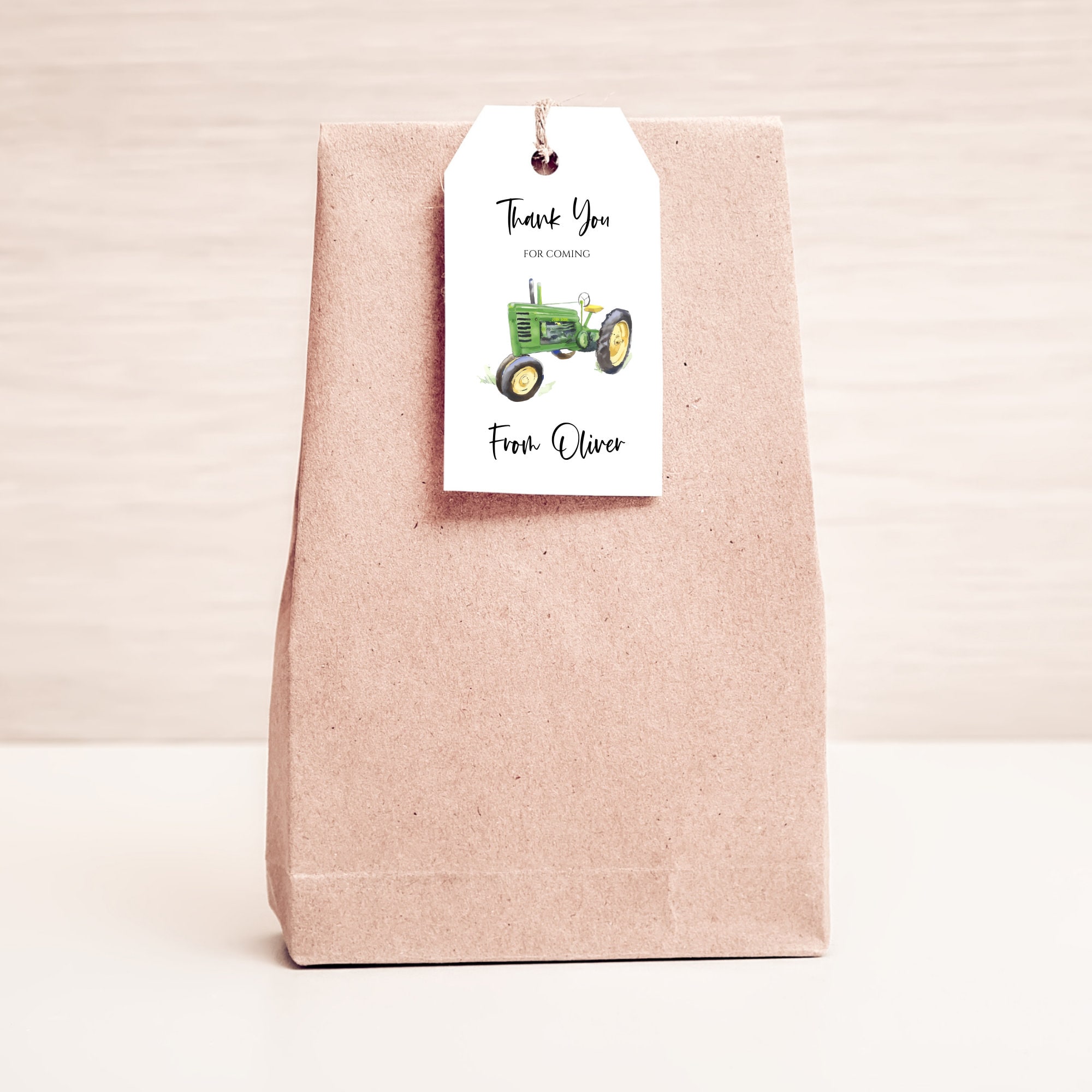 Tractor Birthday Thank You Tag, Green Tractor Birthday Party Favors Tag ...