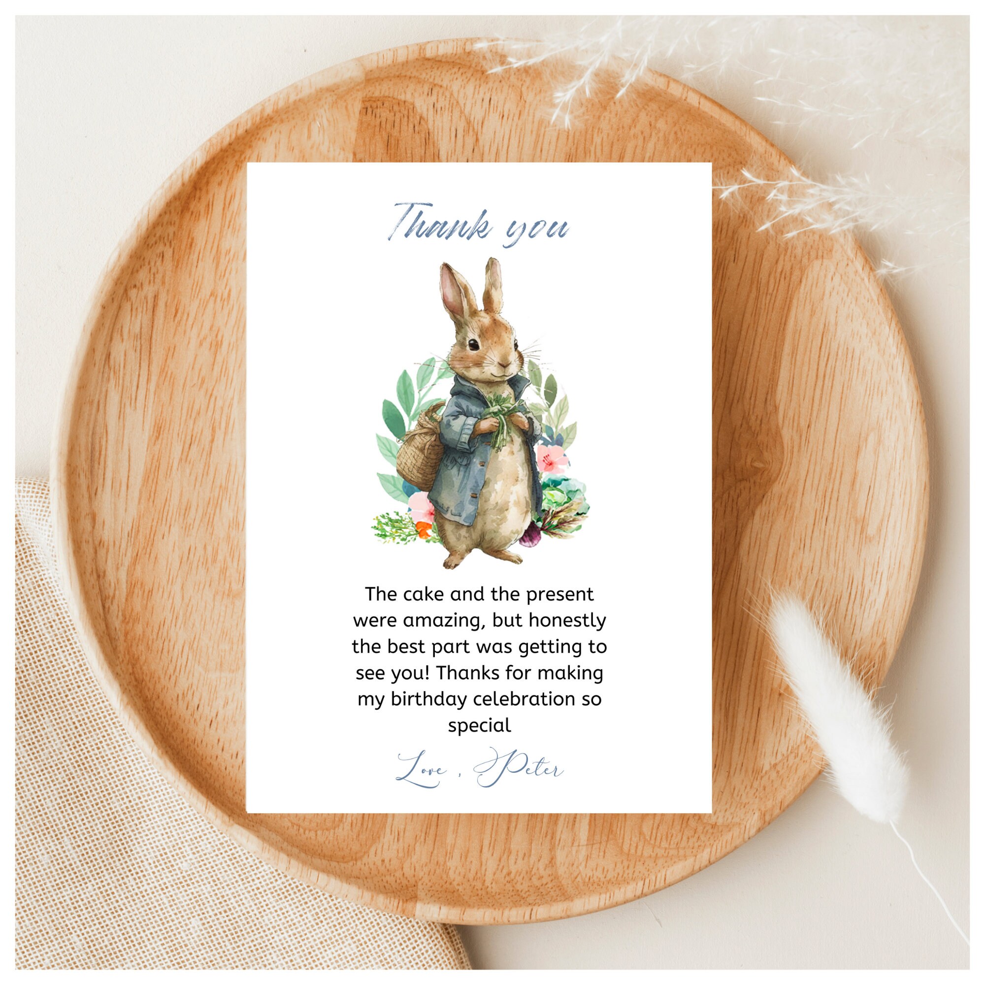 Peter Rabbit Birthday Thank You Card, Blue Boy Baby Shower Rustic Peter ...