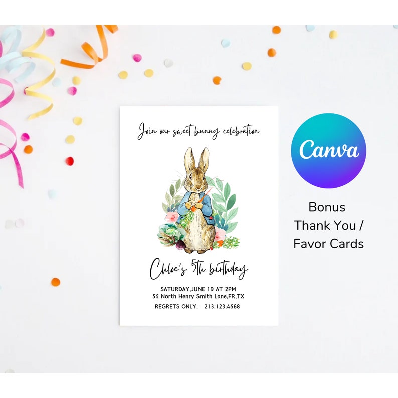 Peter Rabbit First Birthday Invitation Editable Invite - Etsy