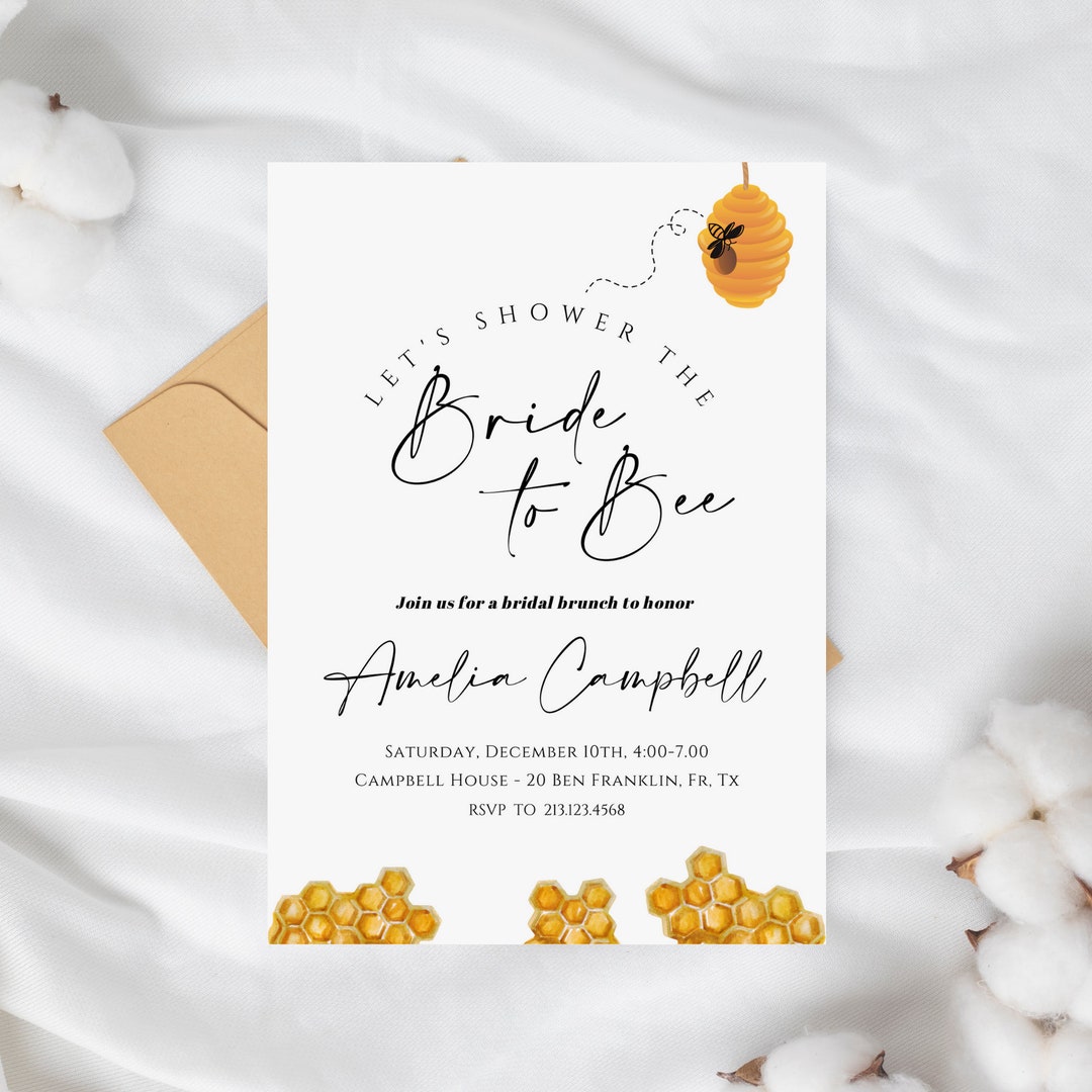 Plantilla de invitación de brunch nupcial de abeja de miel, invitación ...