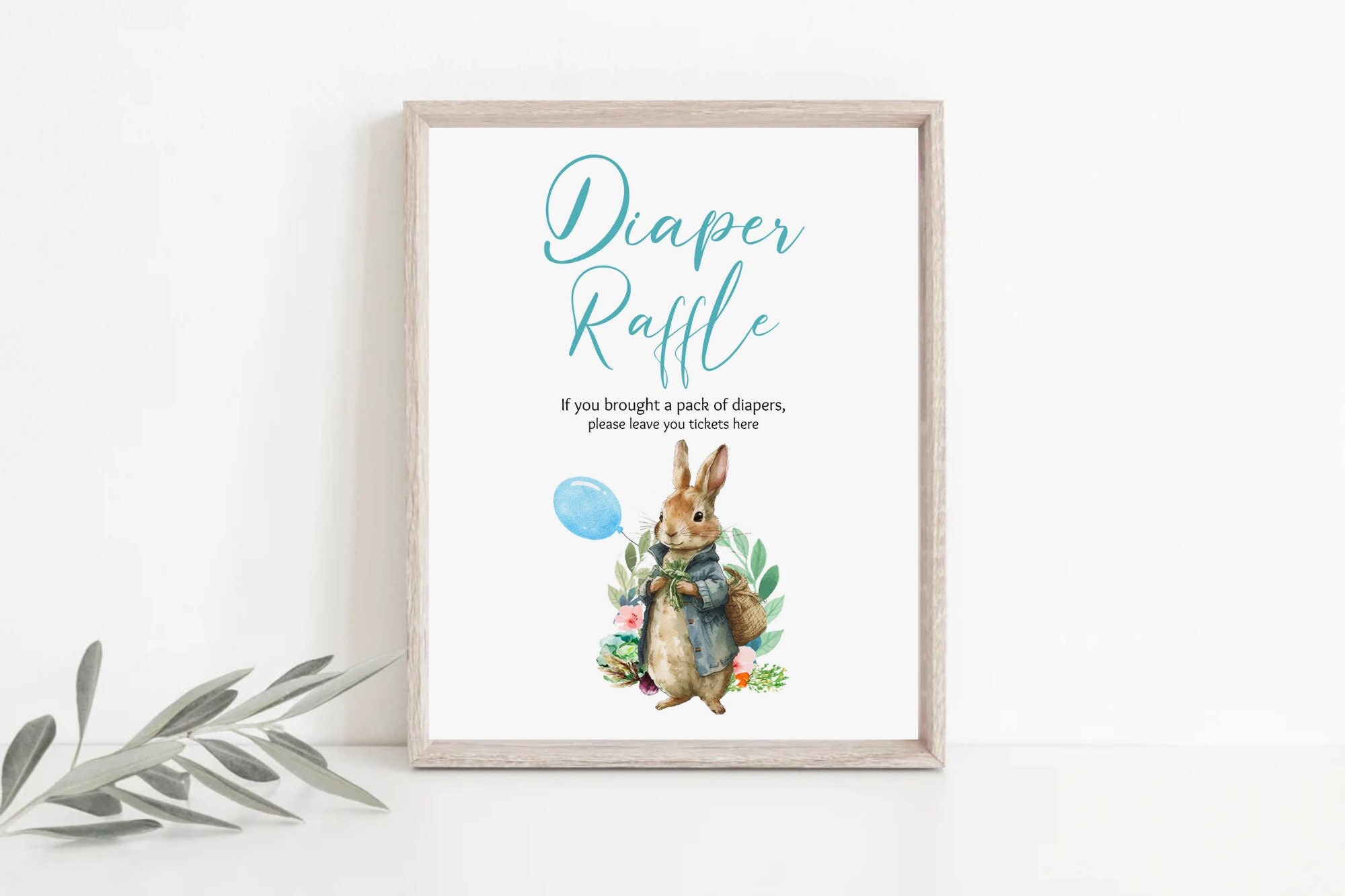 Peter Rabbit Boy Diaper Raffle Sign, Peter Rabbit Baby Shower Greenery ...
