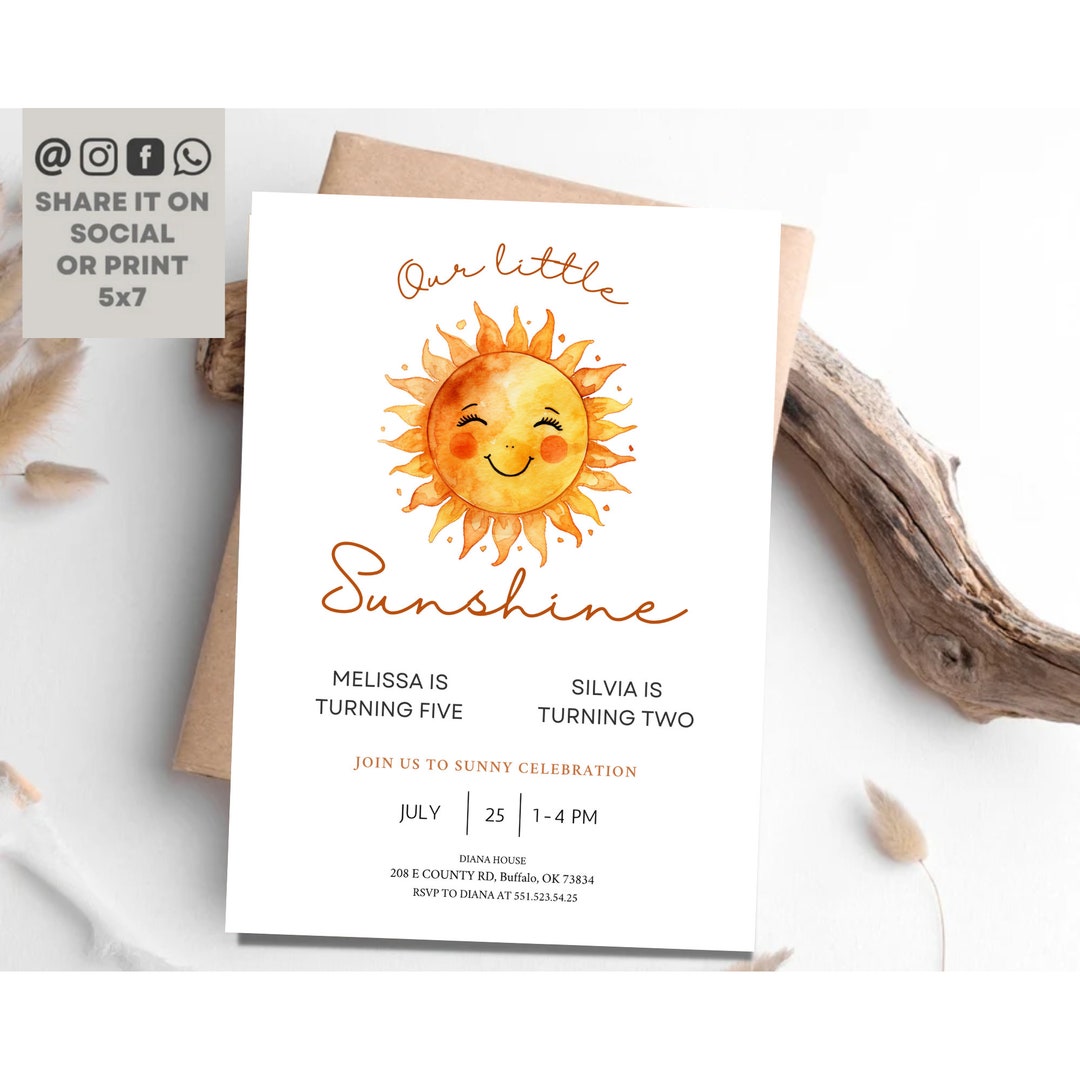 Our Little Sunshine Birthday Invitation, Sun Birthday Party Invite ...