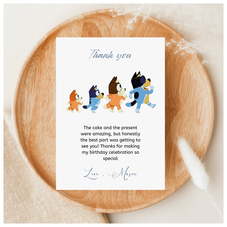Bluey Birthday Thank You Card Bluey Dog Blue Baby Shower - Etsy Norway