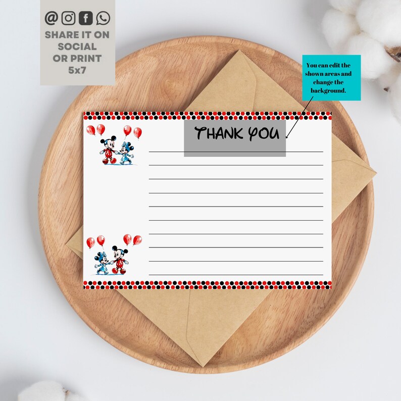 Mickey Mouse Birthday Thank You Card, Mickey Mouse Birthday Party Party ...