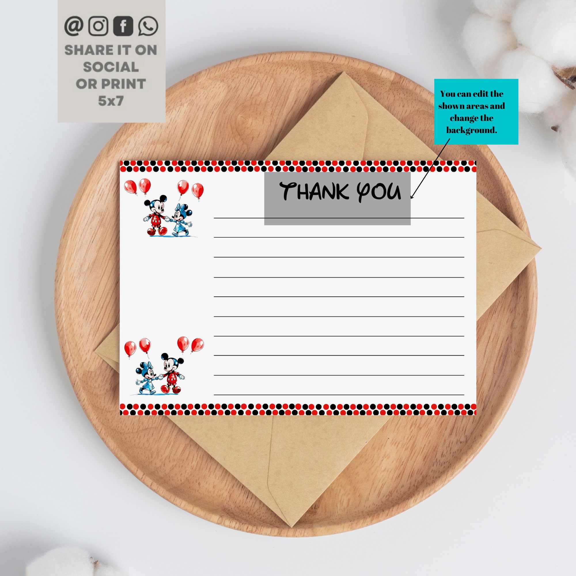 Mickey Mouse Birthday Thank You Card, Mickey Mouse Birthday Party Party ...