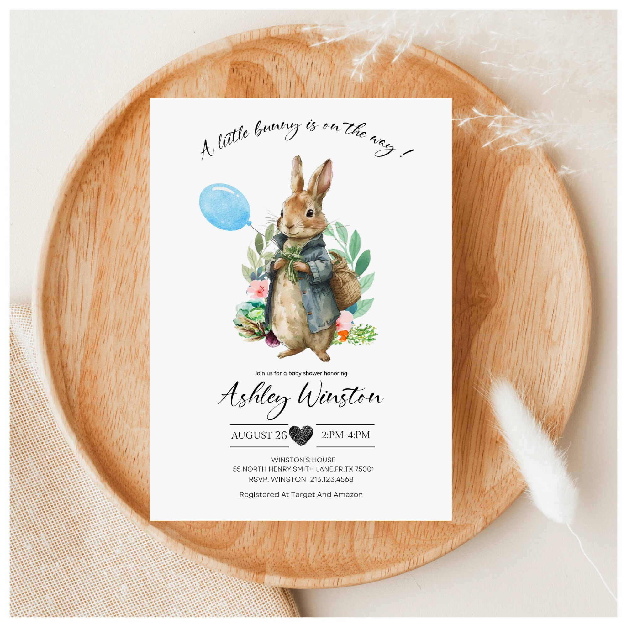 Peter Rabbit Baby Shower Invitation, Peter Boy Blue Rustic Rabbit Baby ...