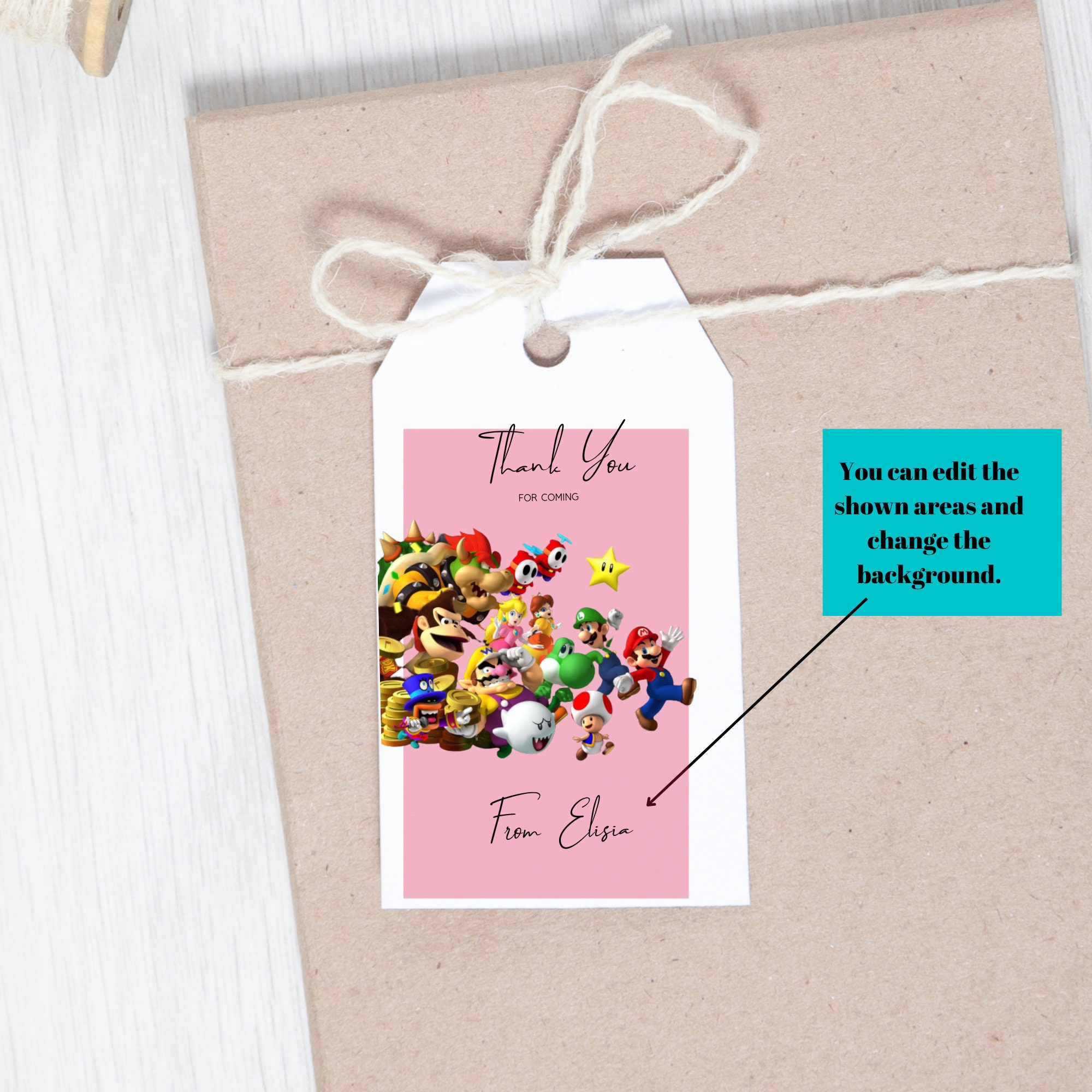 Super Mario Birthday Thank You Tag, Super Mario Birthday Party Favors ...
