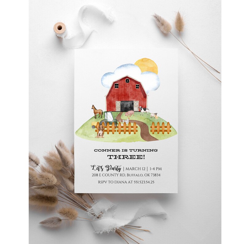 Editable Farm Birthday Invitation, Boy Barn Party, Digital Invite, Farm ...