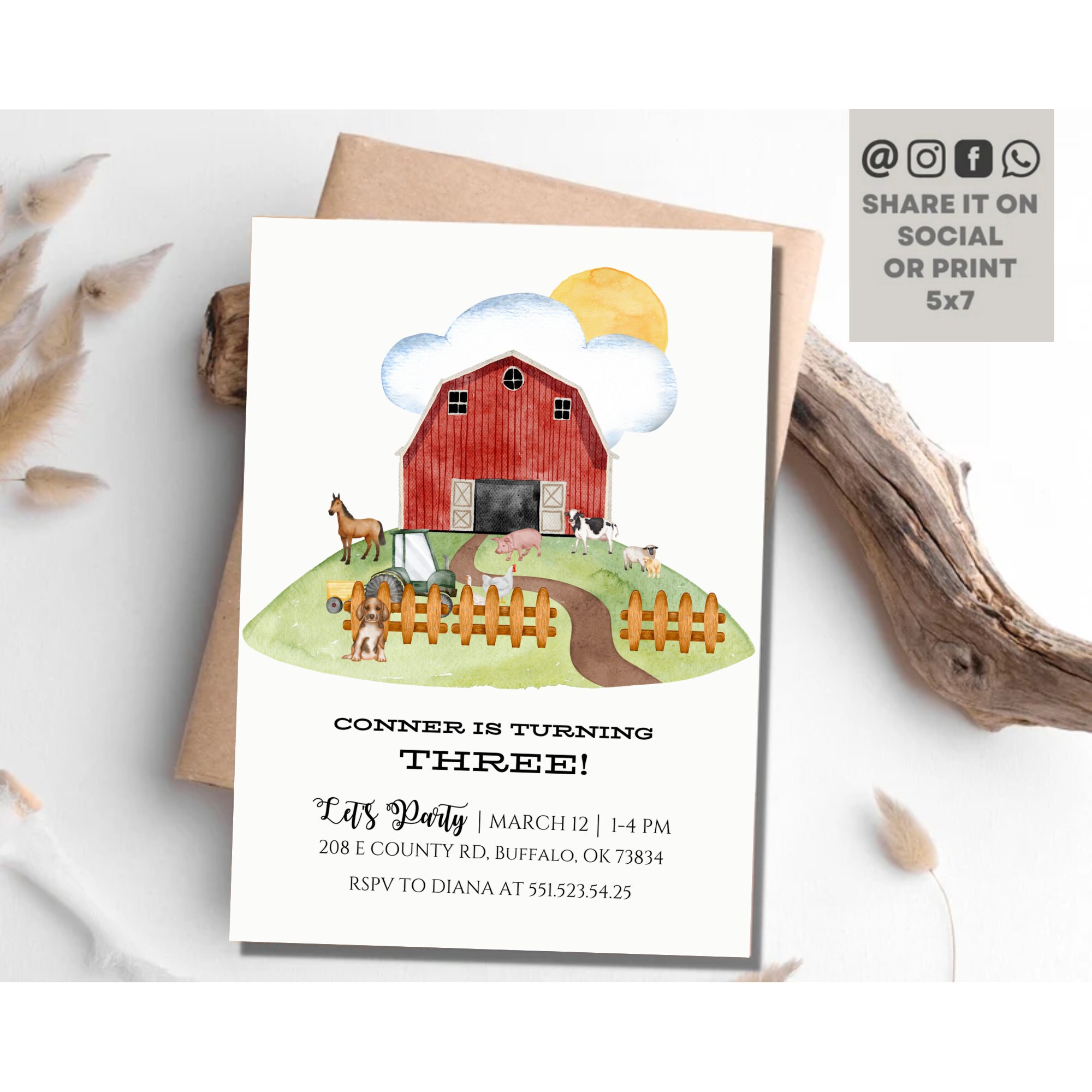 Editable Farm Birthday Invitation, Boy Barn Party, Digital Invite, Farm ...