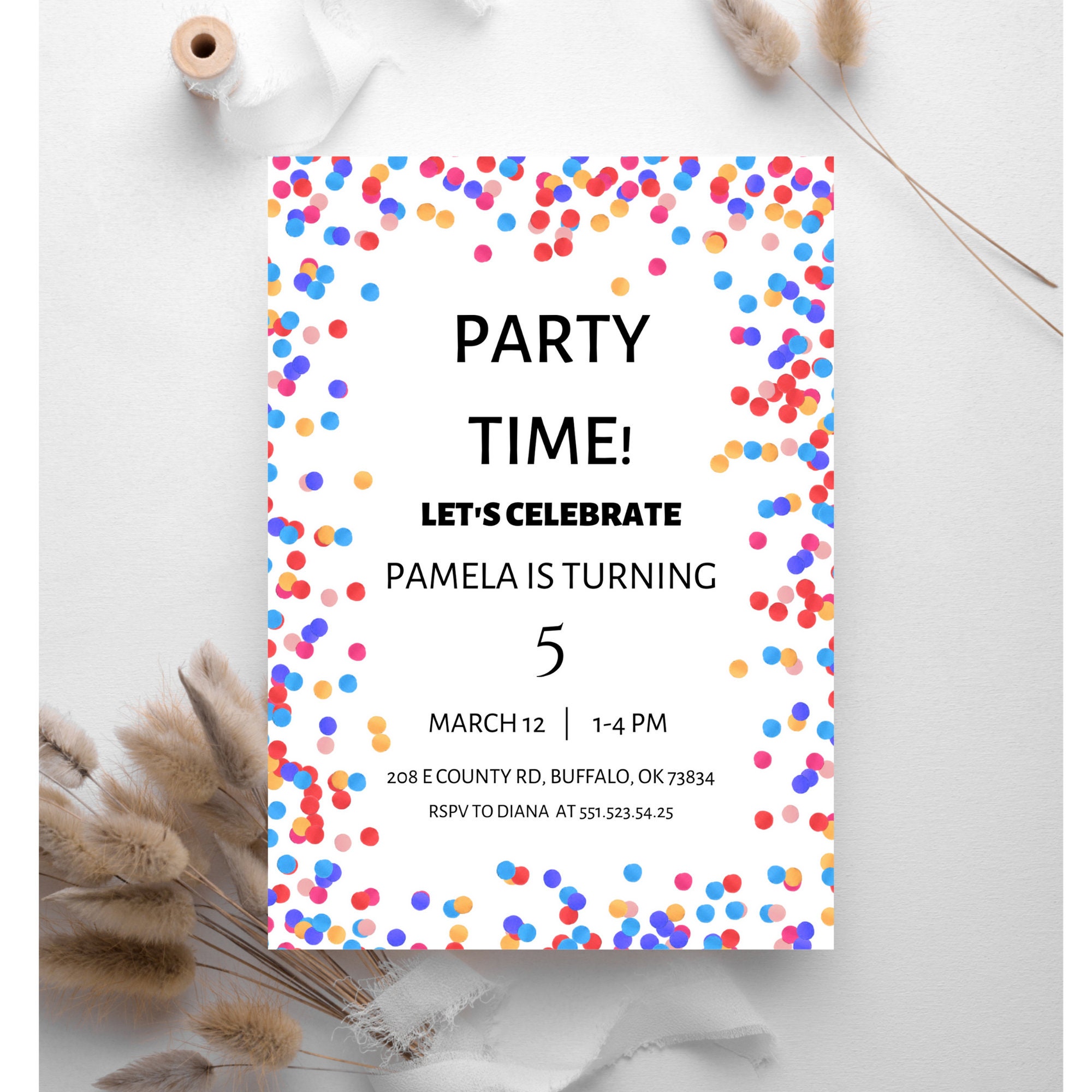 Confetti Party Invitation, It's Party Time, Colorful Invitation ...