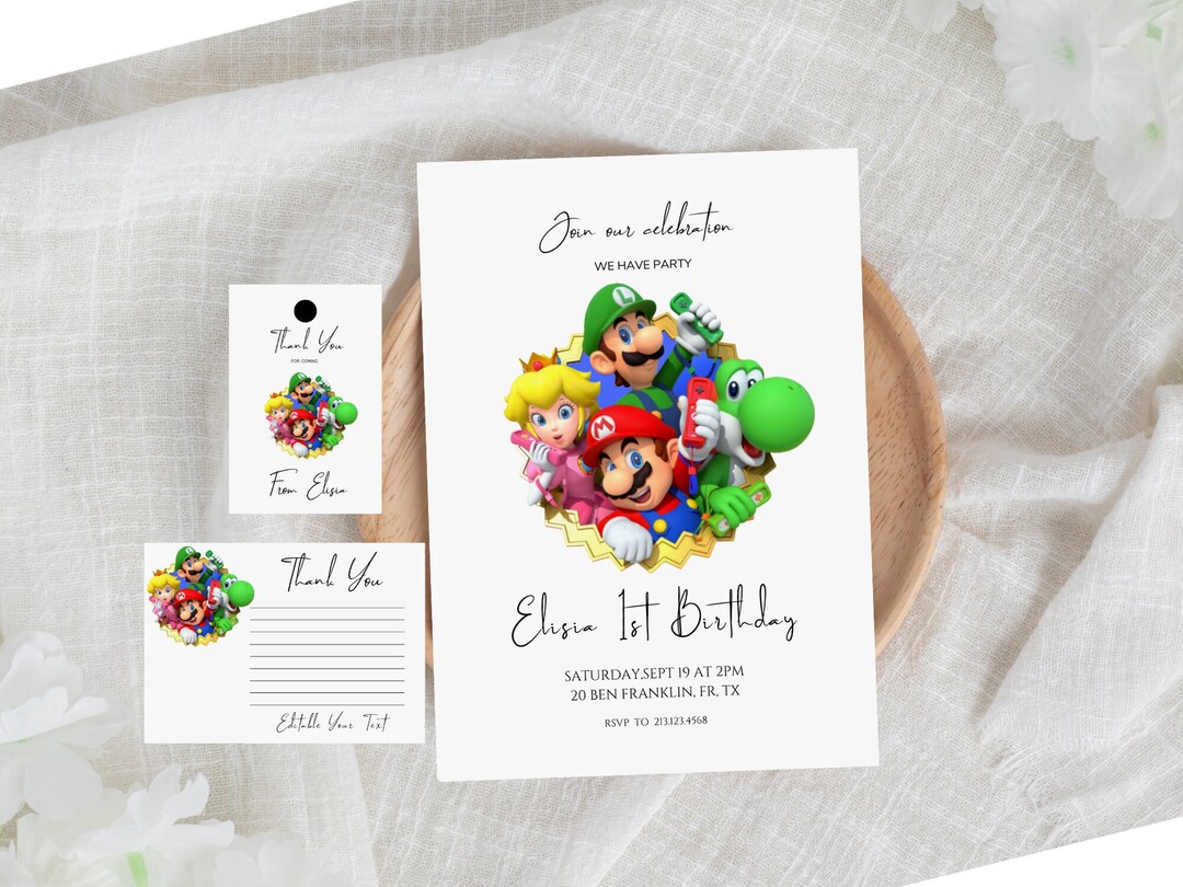 Super Mario First Birthday Invitation, Super Mario 1st Birthday Party ...
