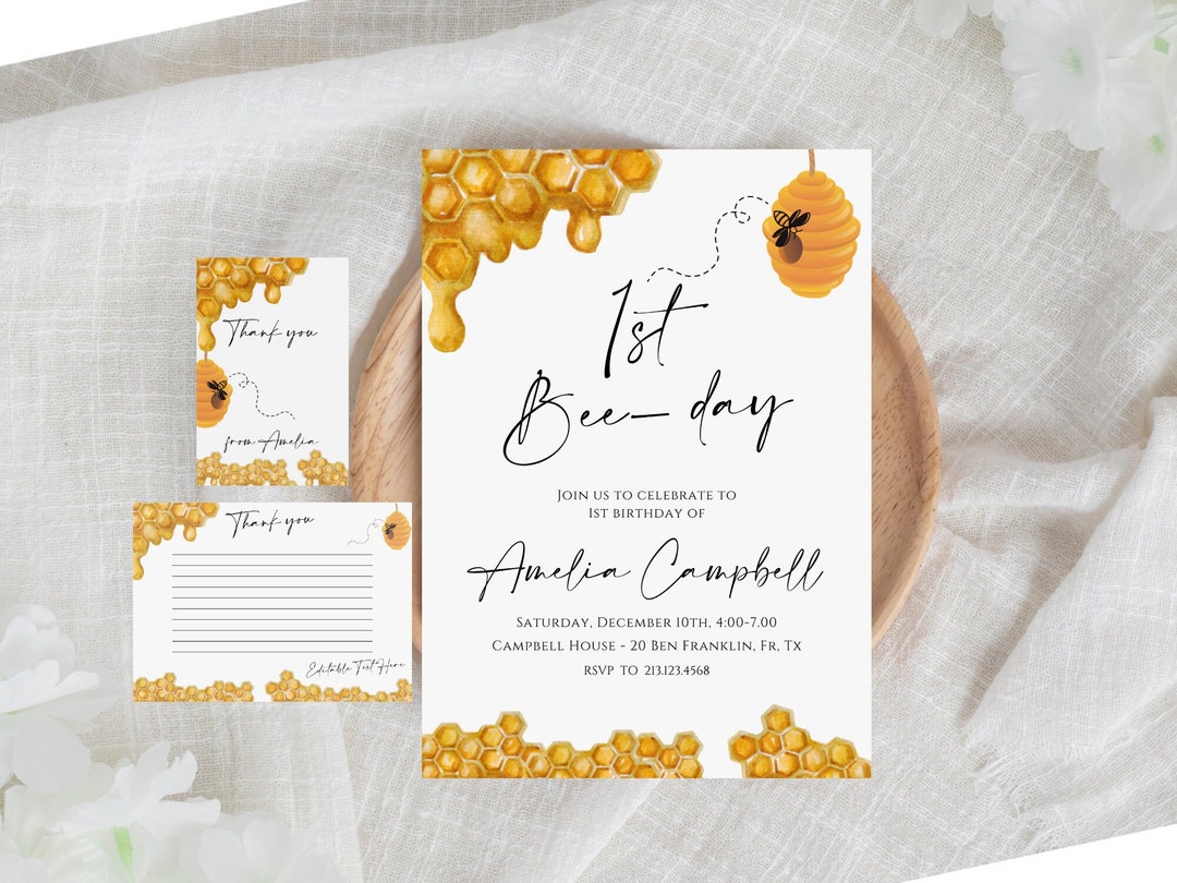 Honey Bee First Birthday Invitation, Bee 1st Birthday Invite, 1st Bee ...