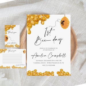 Honey Bee First Birthday Invitation, Bee 1st Birthday Invite, 1st Bee ...
