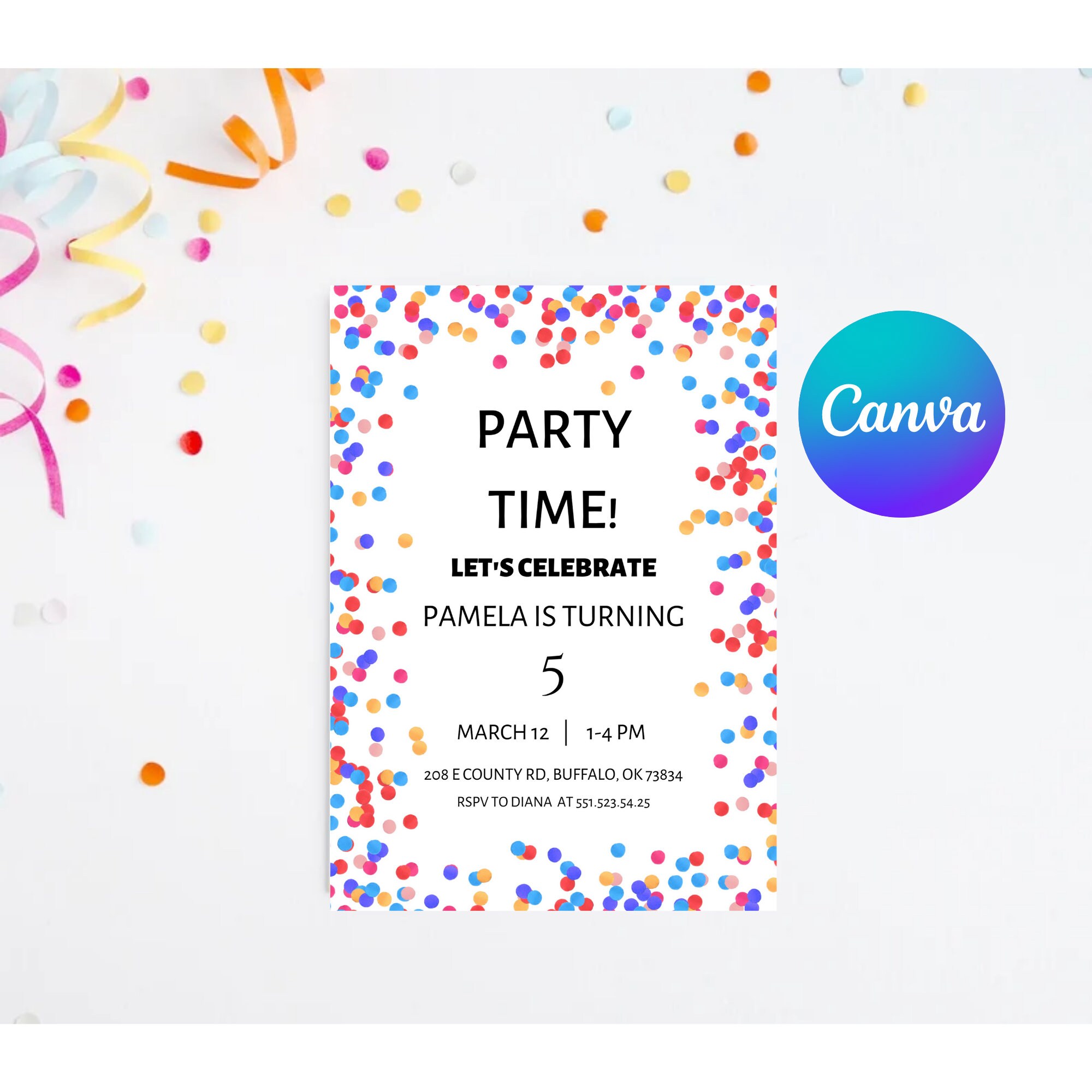 Confetti Party Invitation, It's Party Time, Colorful Invitation ...