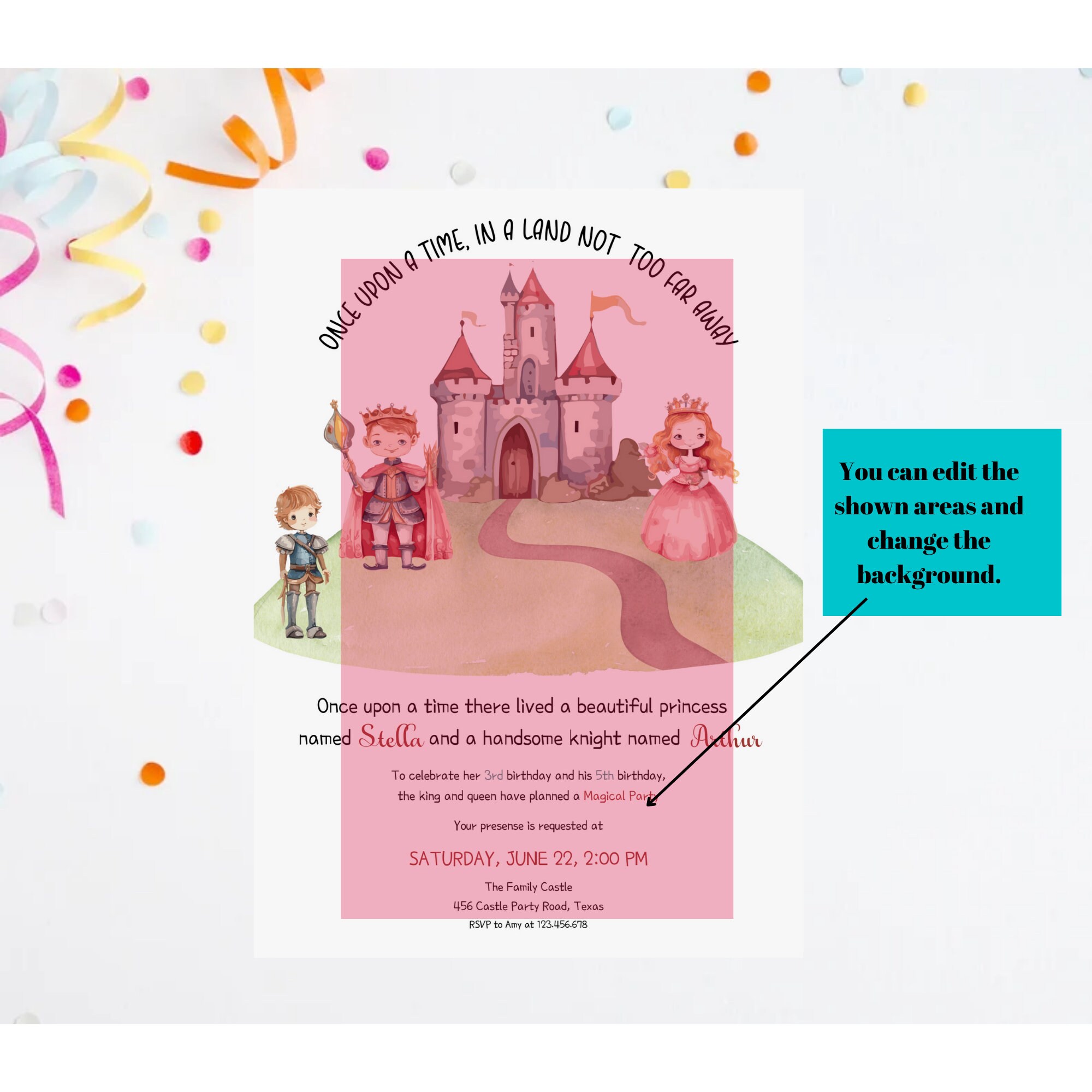Princess and Knight Sibling Birthday Invitation, Once Upon A Time ...