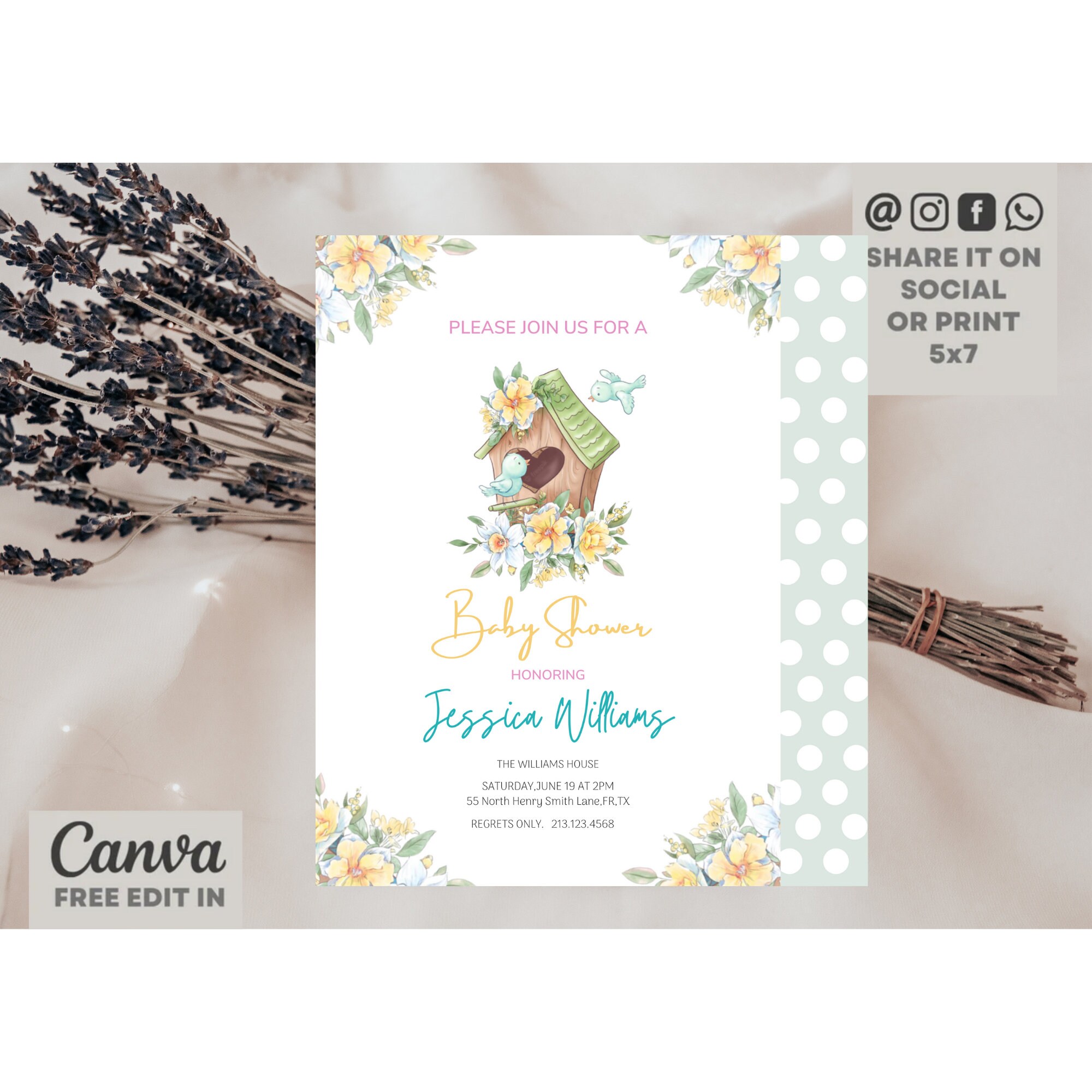 Bird Baby Shower Invitation, Bird House Watercolor Baby Shower Invite ...