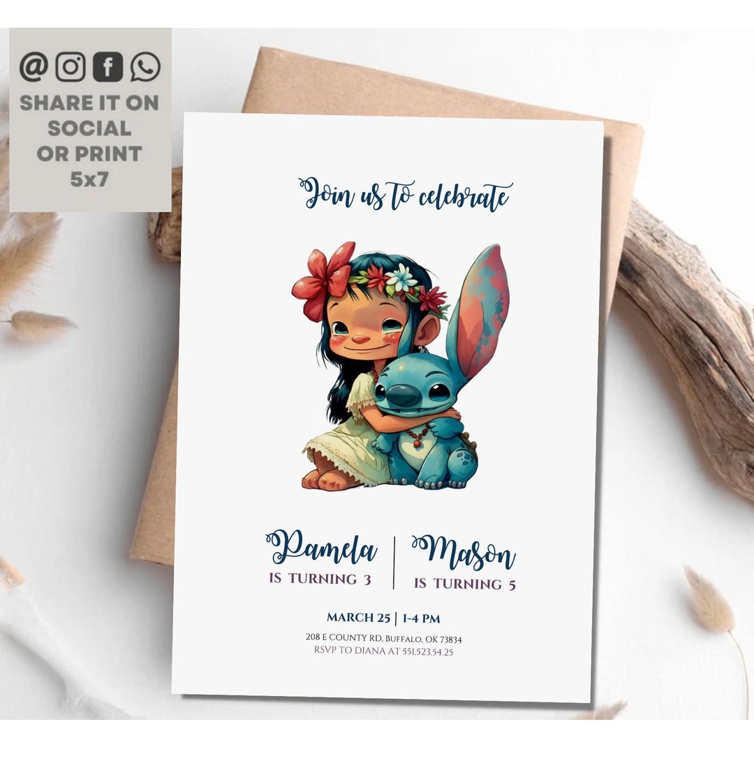 Sibling Lilo and Stitch Birthday Invitation, Stitch Birthday Invite ...
