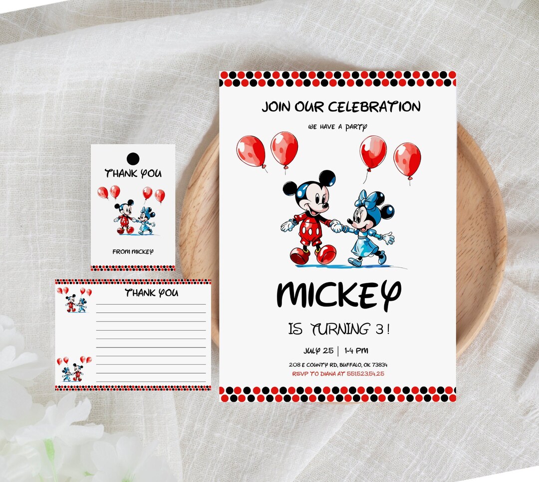 Mickey Mouse 3rd Birthday Invitation Minnie Mouse 3rd - Etsy