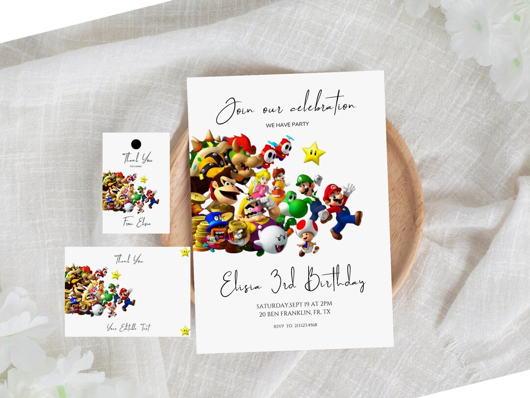 Super Mario Third Birthday Invitation, Super Mario 3rd Birthday Invite ...