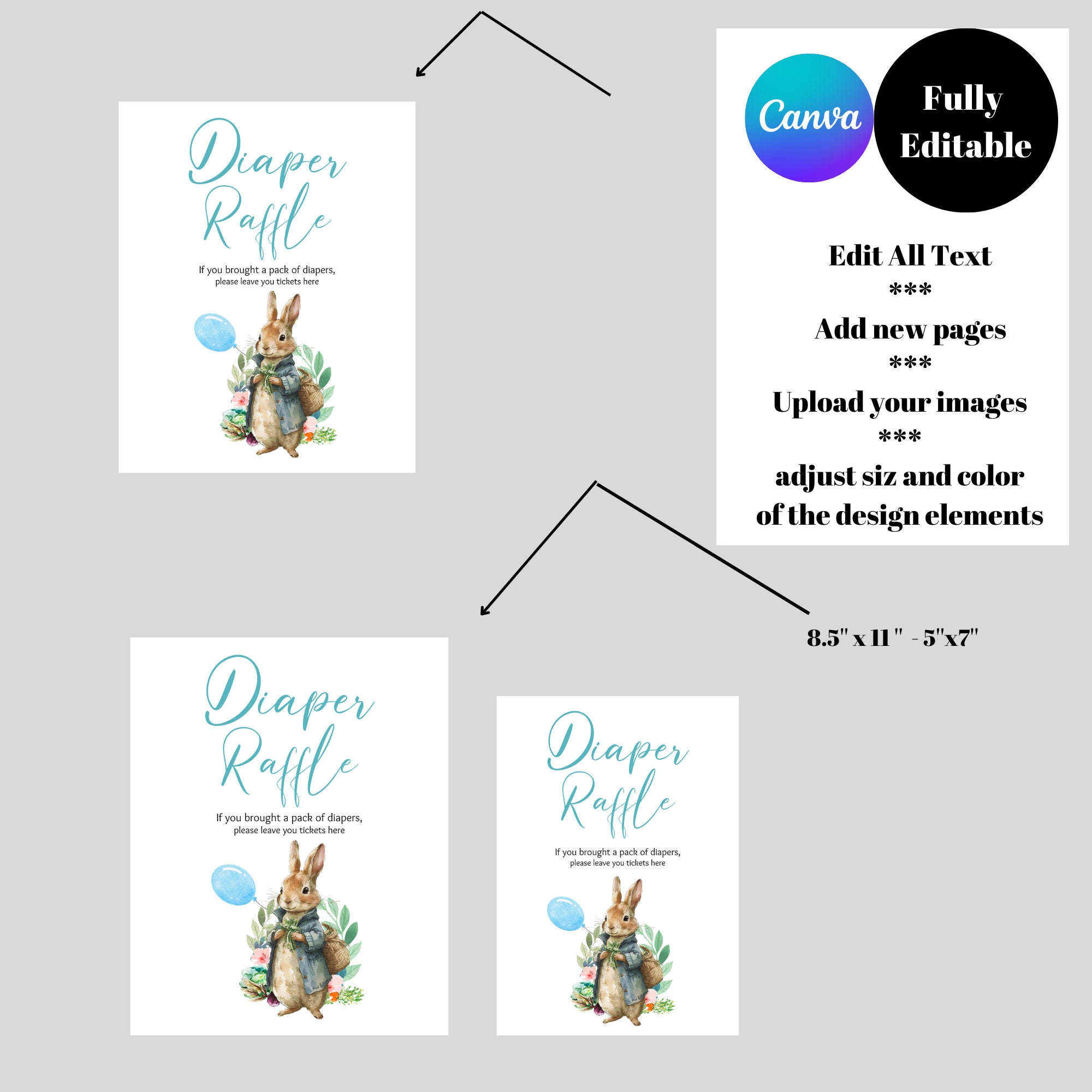 Peter Rabbit Boy Diaper Raffle Sign, Peter Rabbit Baby Shower Greenery ...