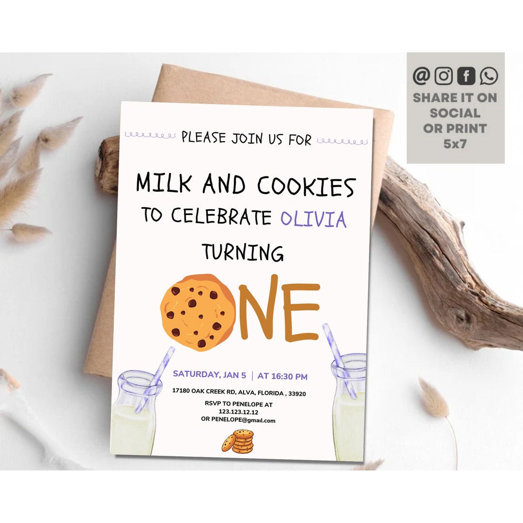 Editable Milk and Cookies Birthday Invitation Milk & Cookies Party Girl ...