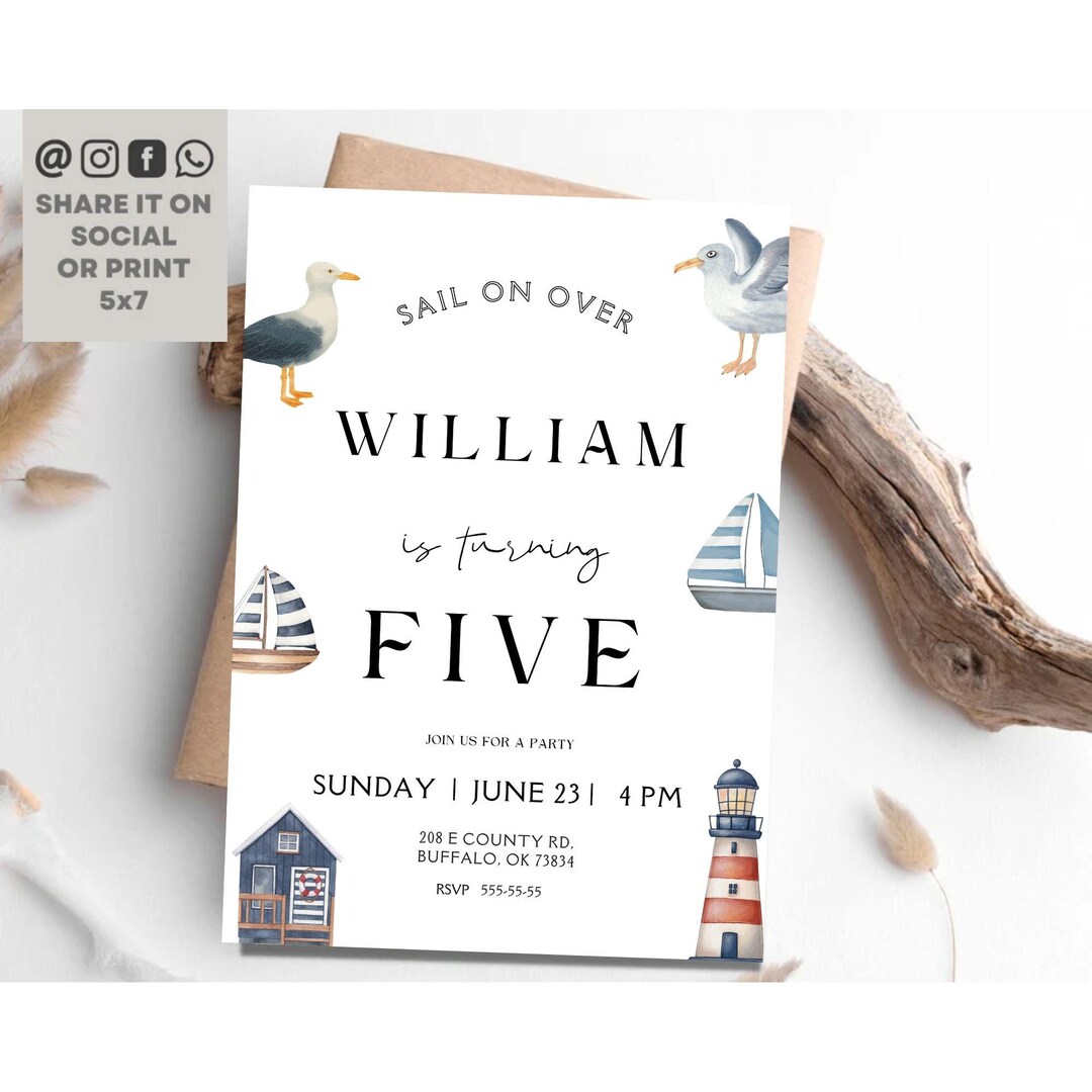 Nautical Birthday Invitation, Sailboat Nautical Birthday Invitation ...