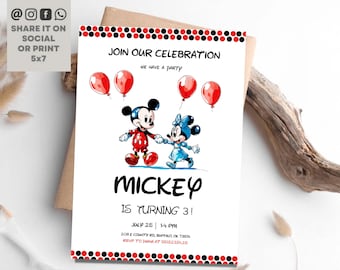 Mickey Mouse 3rd Birthday Invitation - Etsy