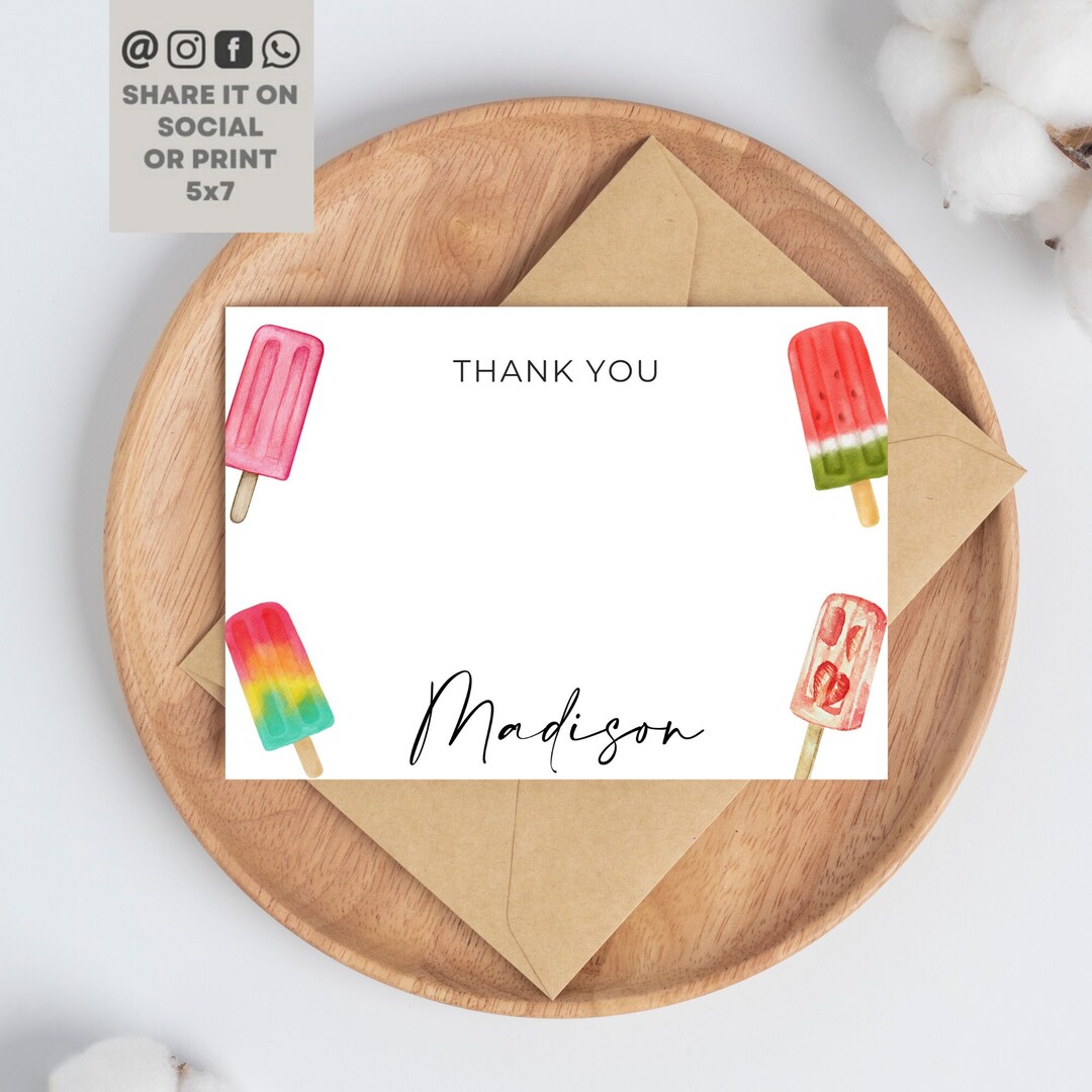 Ice Cream Thank You Card, Ice Cream Social Card, Summer Ice Cream Favor ...