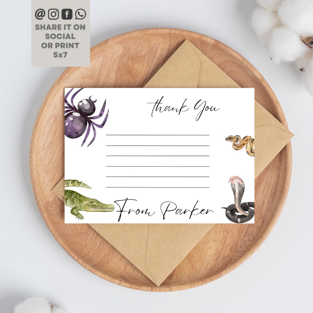Reptile Birthday Thank You Card, Reptile Party Party Card, Tarantula ...