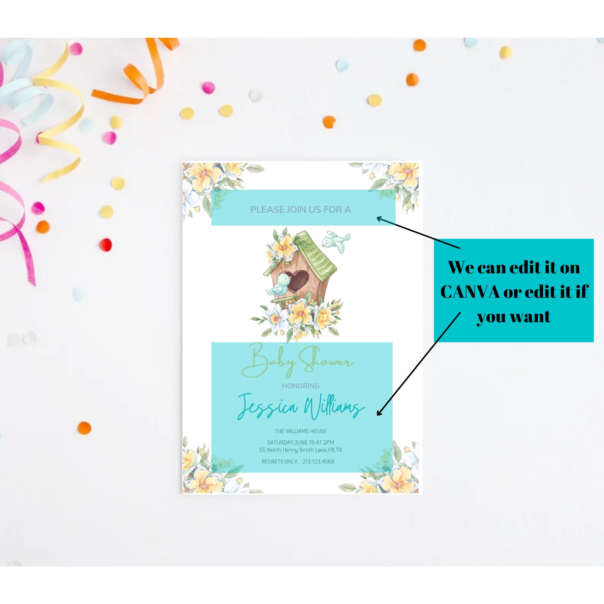Bird Baby Shower Invitation, Bird House Watercolor Baby Shower Invite ...