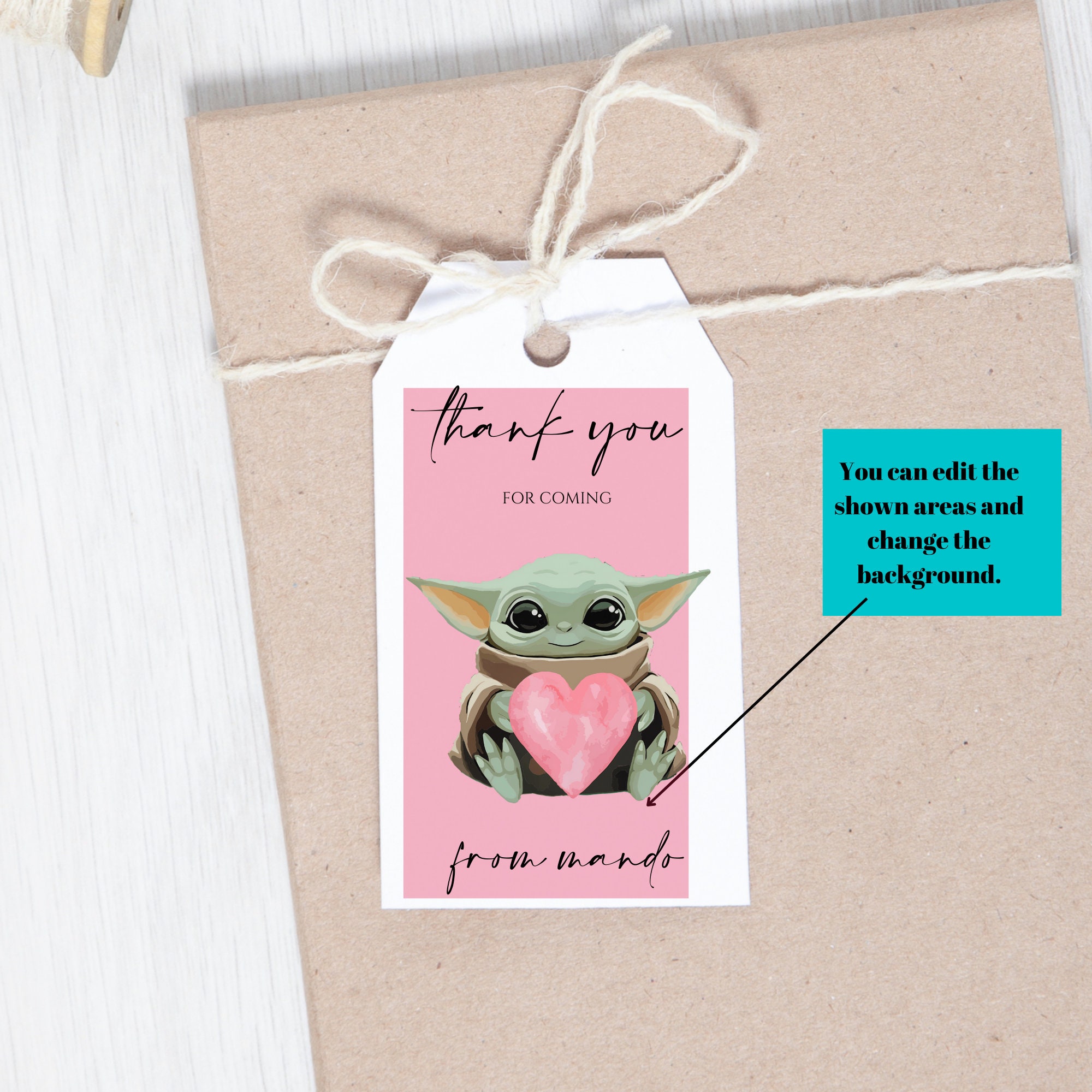 Baby Yoda Birthday Thank You Tag, Baby Yoda Mandalorian Birthday Party ...