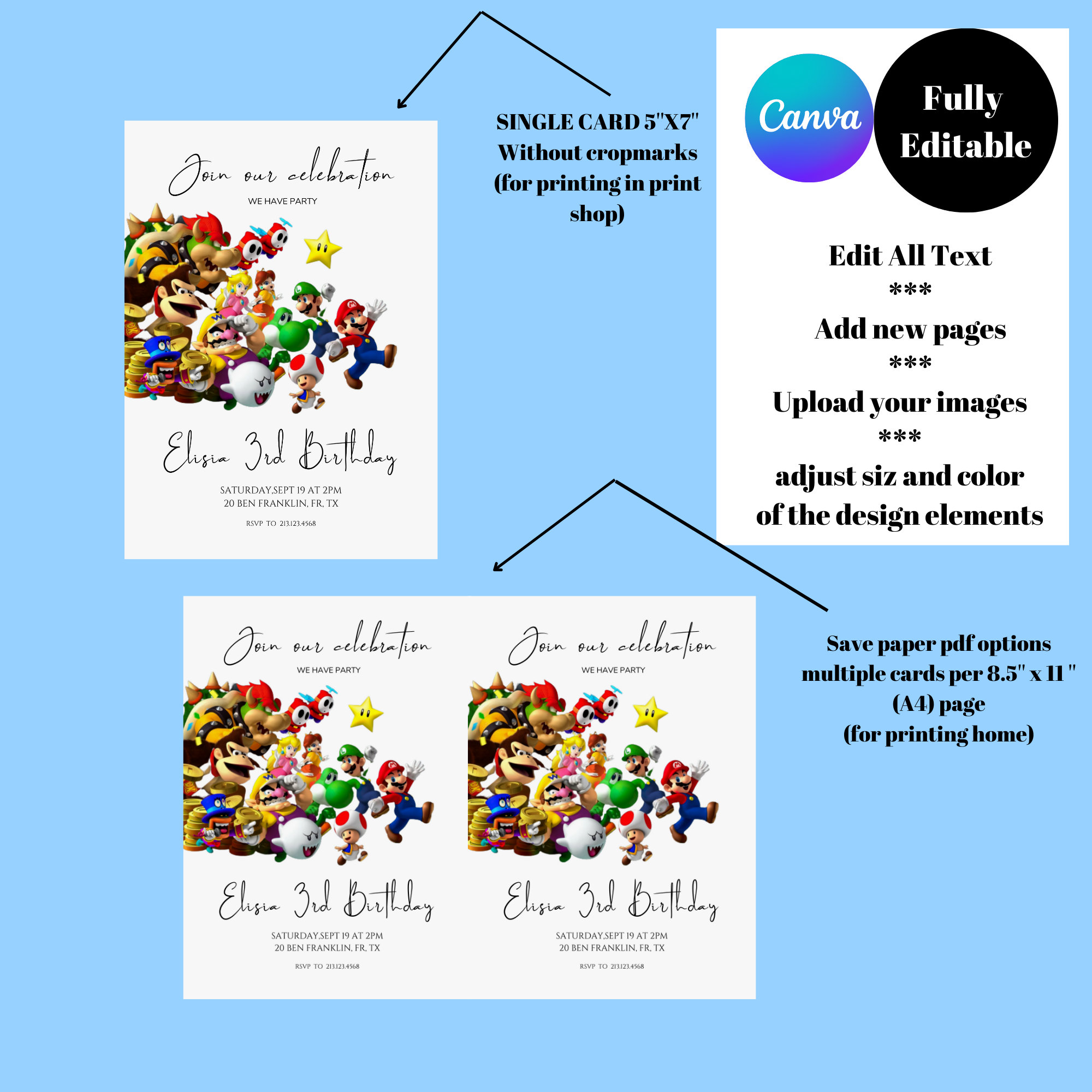 Super Mario Third Birthday Invitation, Super Mario 3rd Birthday Invite ...