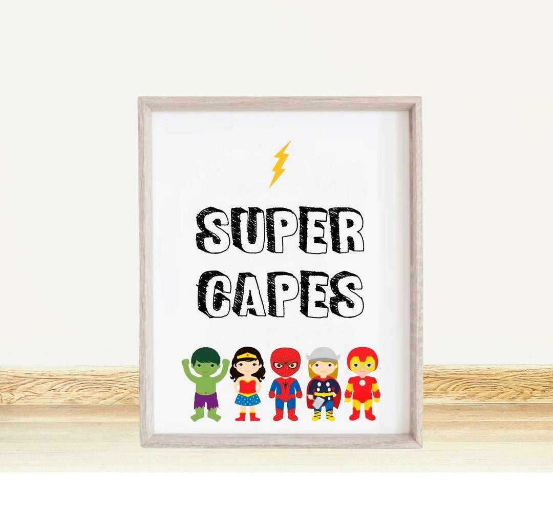 Superhero Super Capes Sign, Superheroes Favor Sign, Spiderman Birthday ...