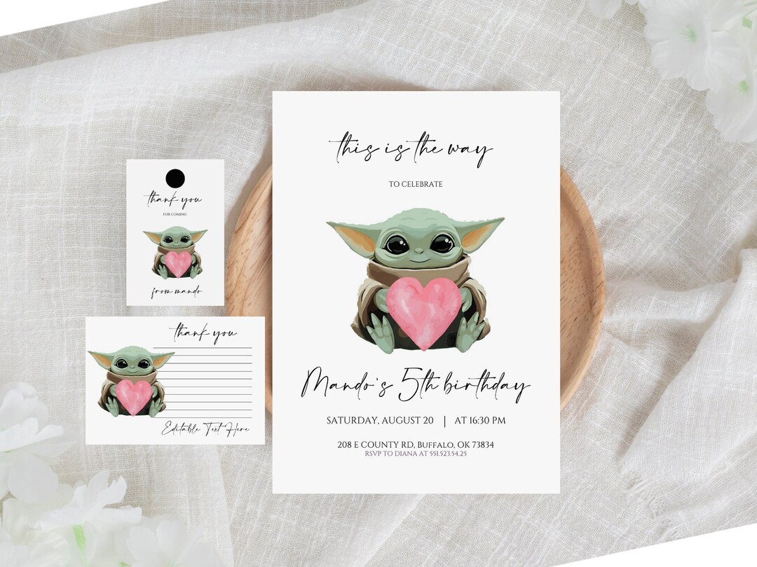 Baby Yoda Birthday Invitations, Grogu Birthday, Star Wars Birthday ...