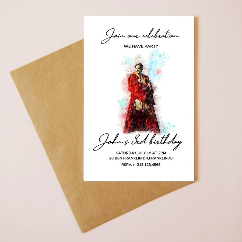 Obi-wan Kenobi Birthday Invitation, Star Wars Birthday Invitation ...