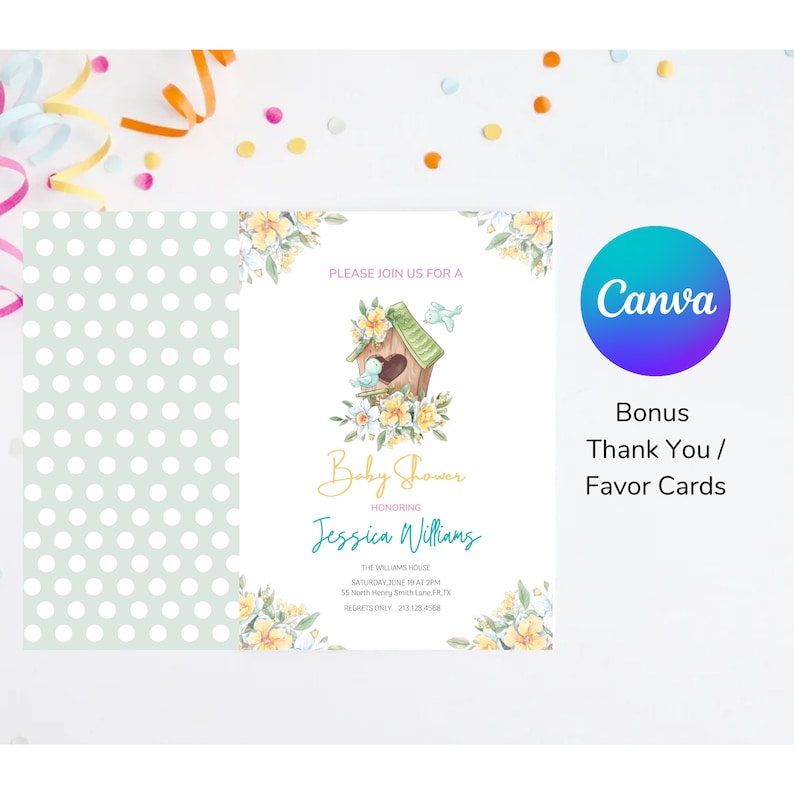 Bird Baby Shower Invitation, Bird House Watercolor Baby Shower Invite ...