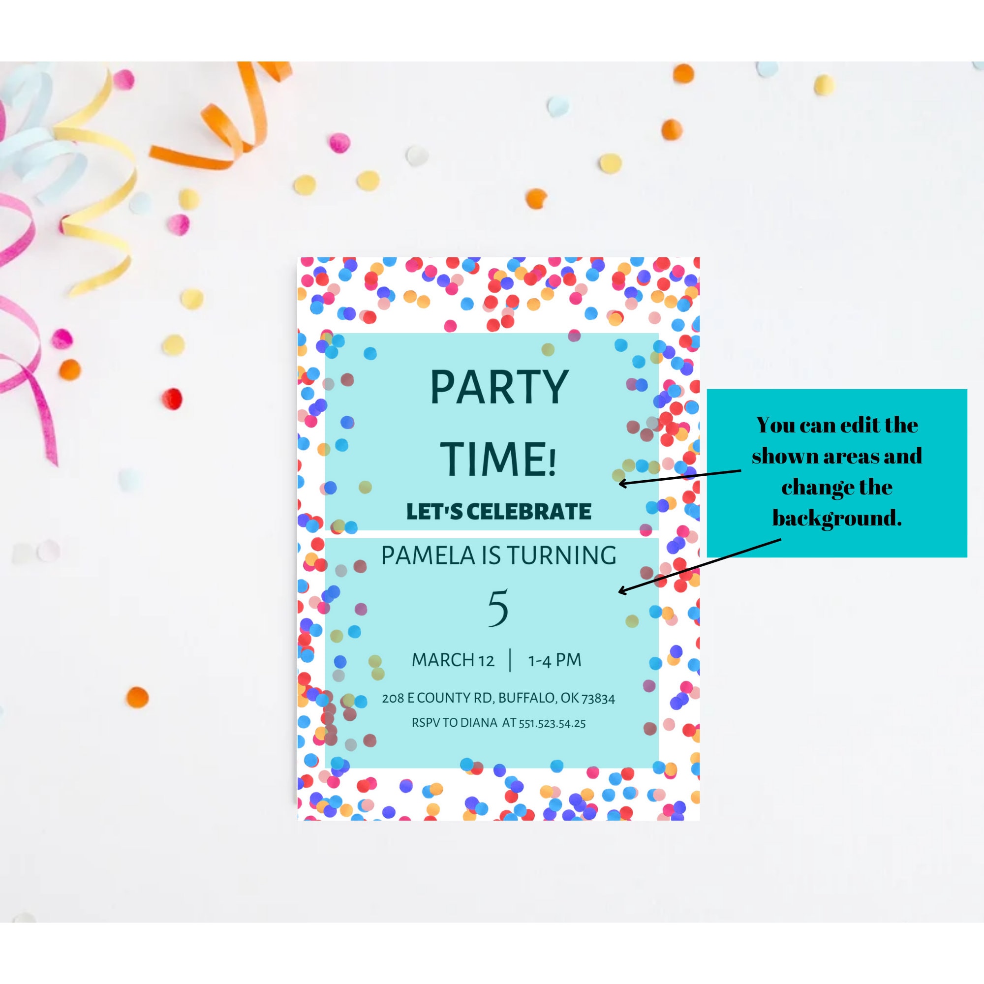 Confetti Party Invitation, It's Party Time, Colorful Invitation ...