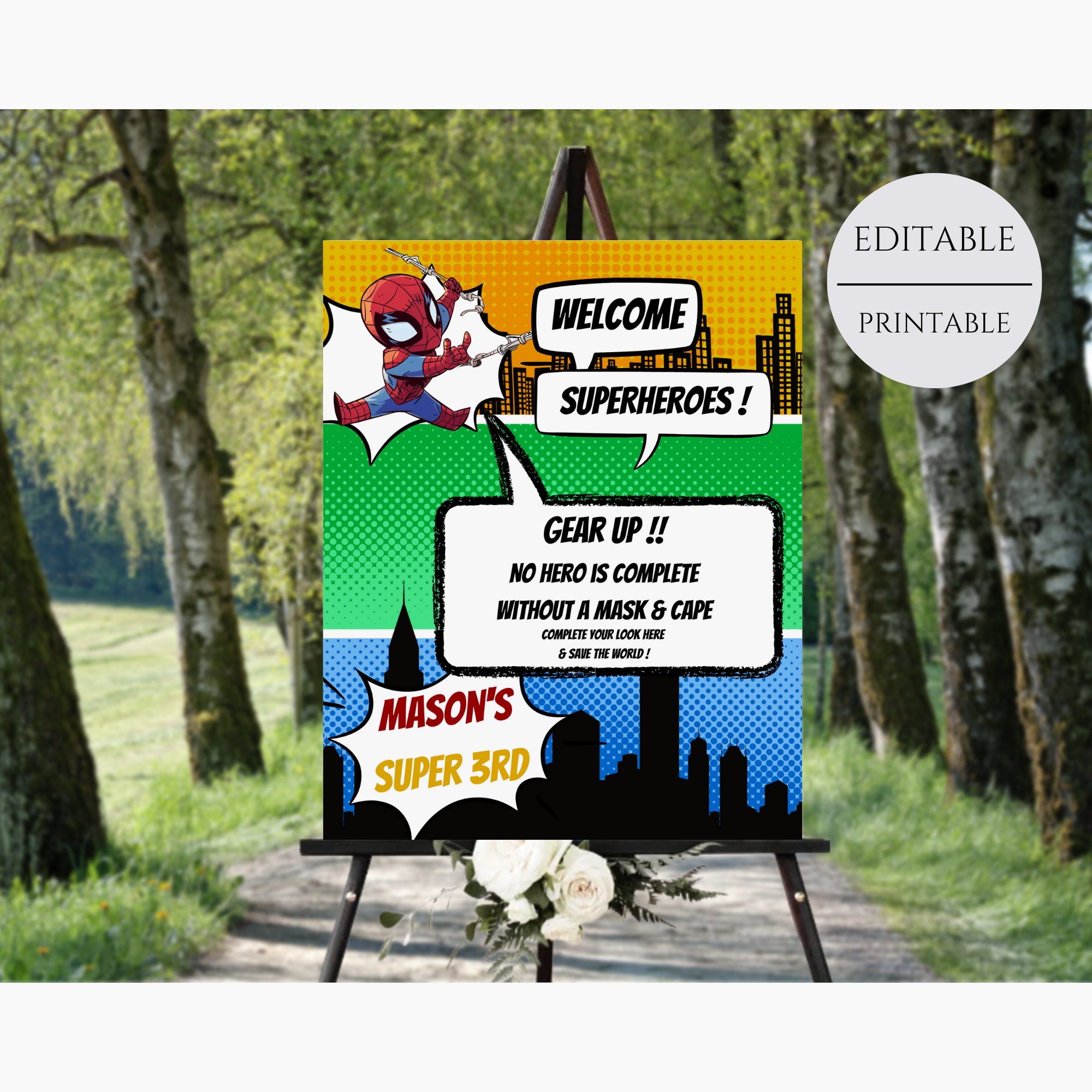 Superhero Welcome Sign, Superheroes Birthday Party Welcome Sign, Comic ...