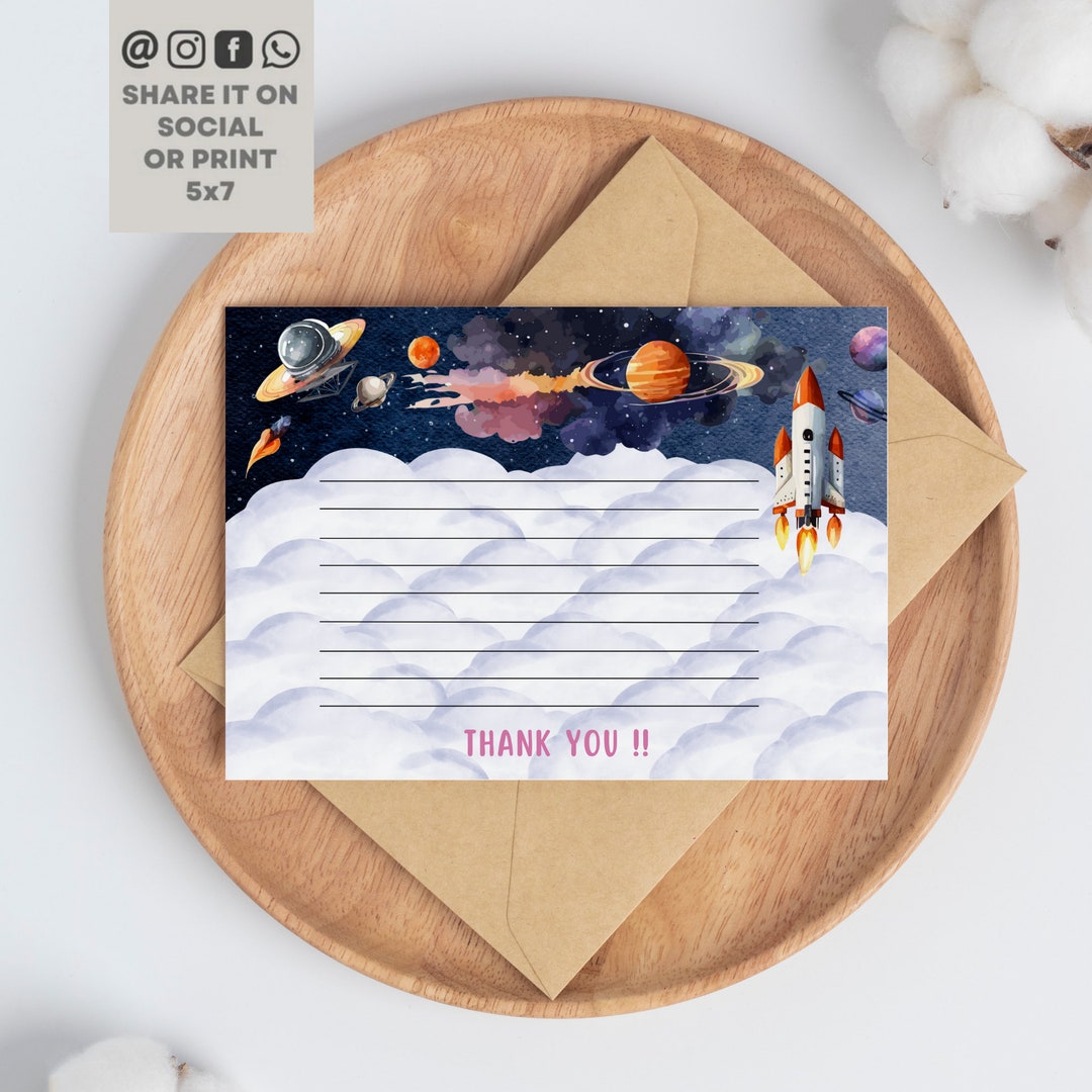 Outer Space Astronaut Thank You Card, Galaxy Boy Party Card, Favor ...